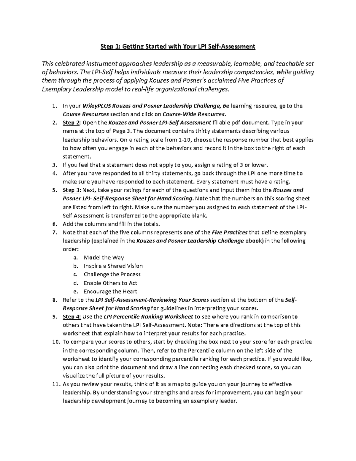 Step 1 Getting Started With Your LPI Self Assessment - The LPI-Self ...