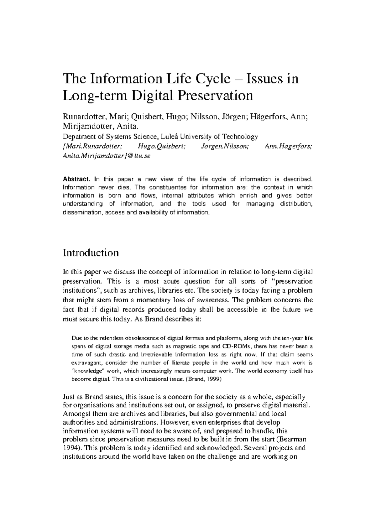The Information Life Cycle/ The Information Life Cycle/ The Information ...
