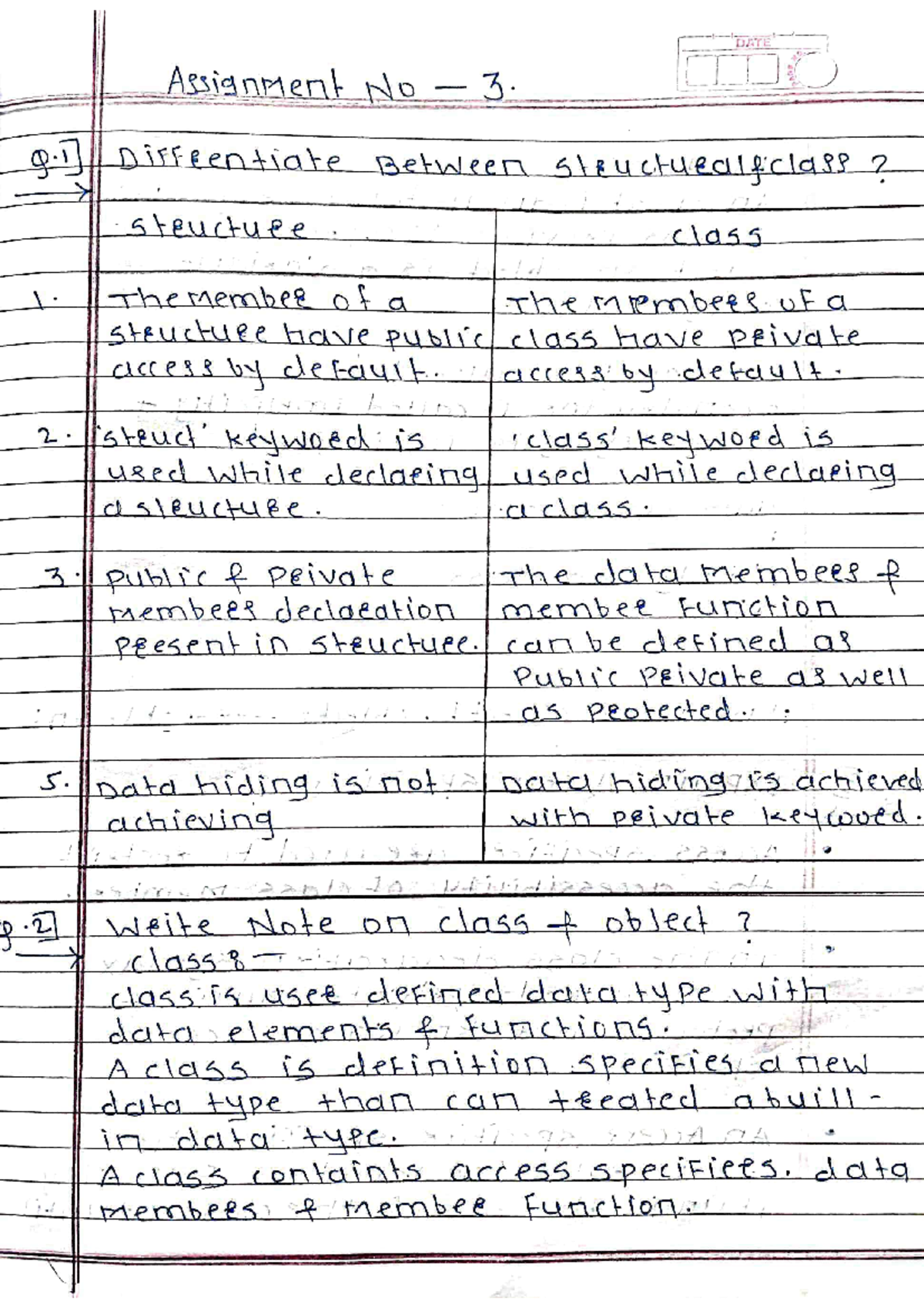 CPP assignment - Practical - DATE Assignment No 3. Diffeentiate Between structuedlfclass ...