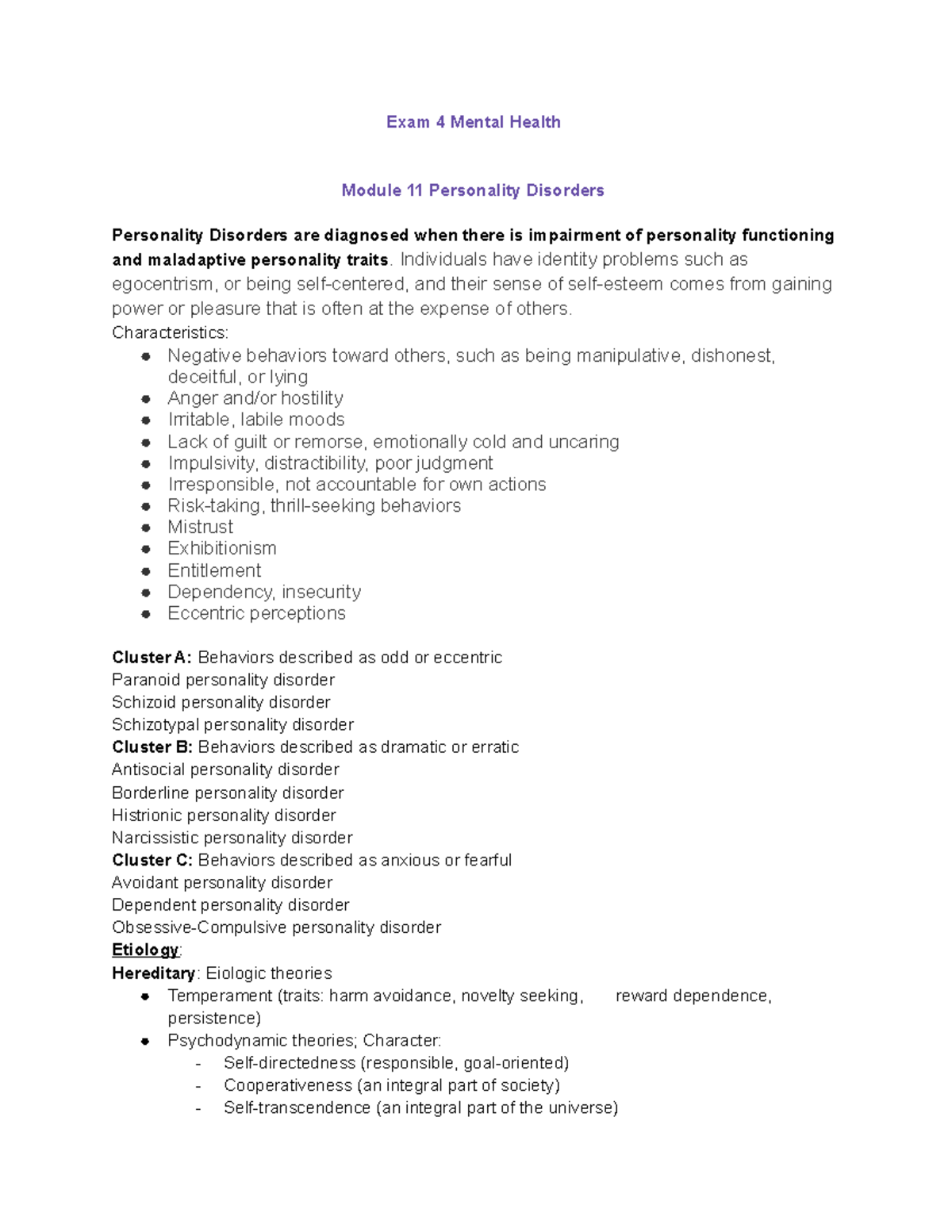 Exam 4 Mental Health - exam 4 blue print - Exam 4 Mental Health Module ...
