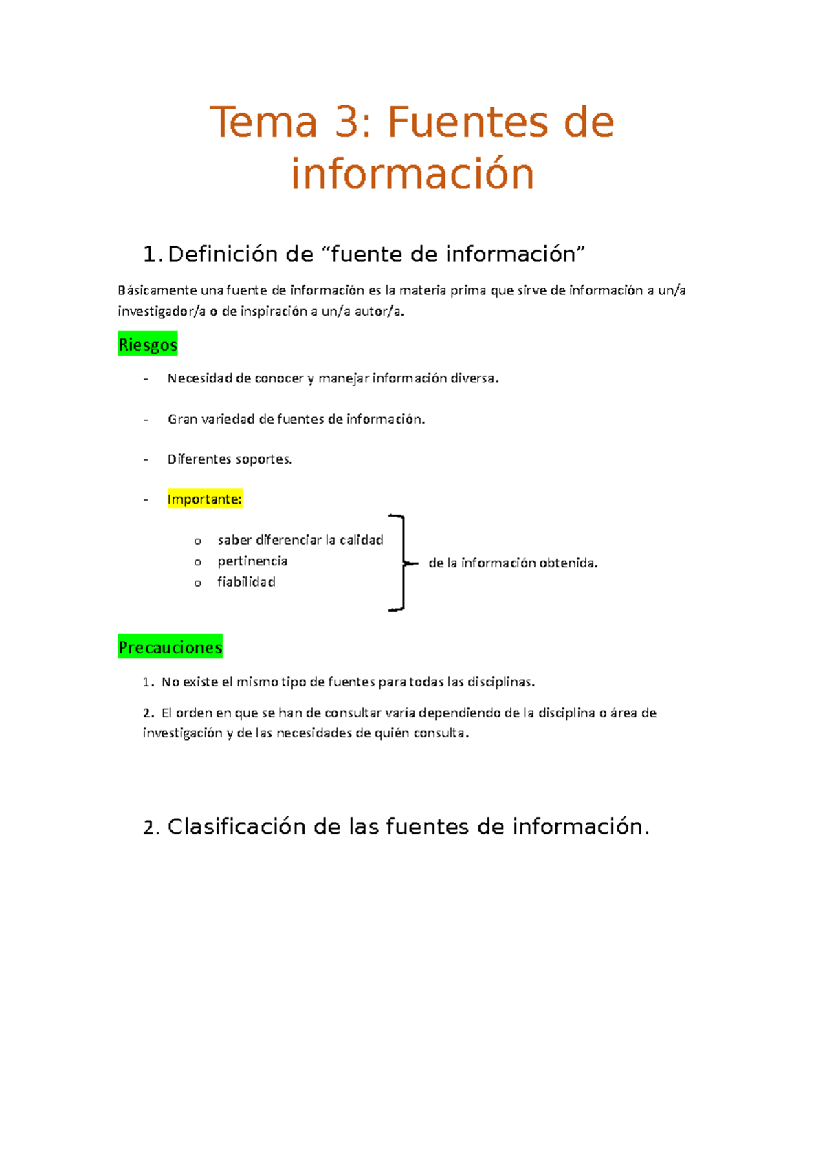 Apuntes tema 3 - Tema 3: Fuentes de información 1. Definición de ...