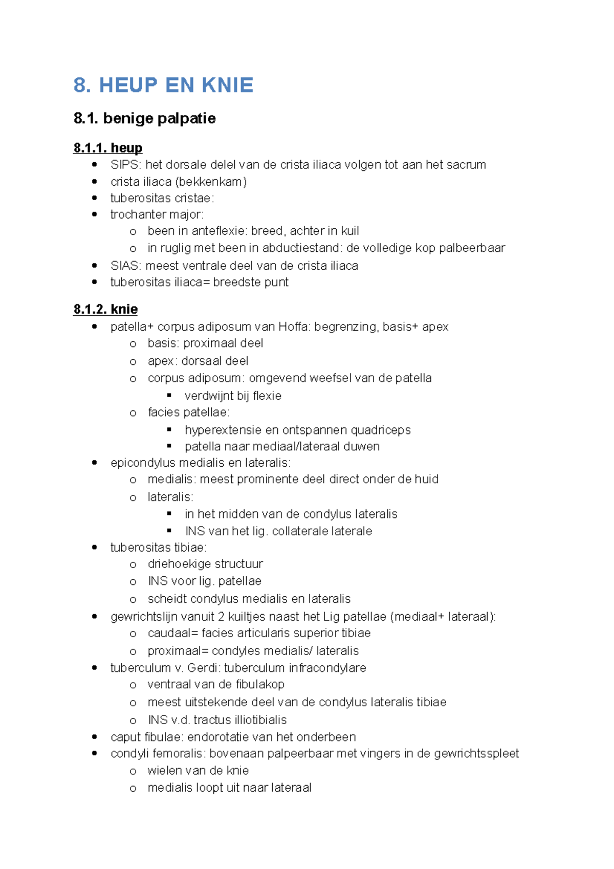 Anatomie - 8. HEUP EN KNIE 8. benige palpatie 8.1. heup SIPS: het ...
