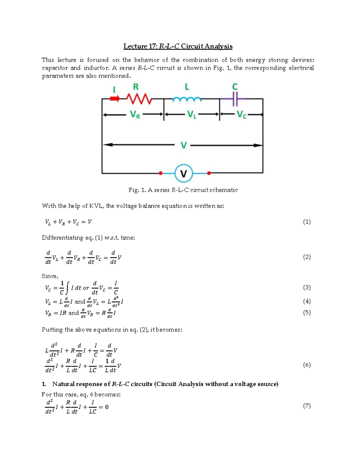 Lecture 15-16 - ELECTRONICS - Lecture 1 7 : R-L-C Circuit Analysis This ...