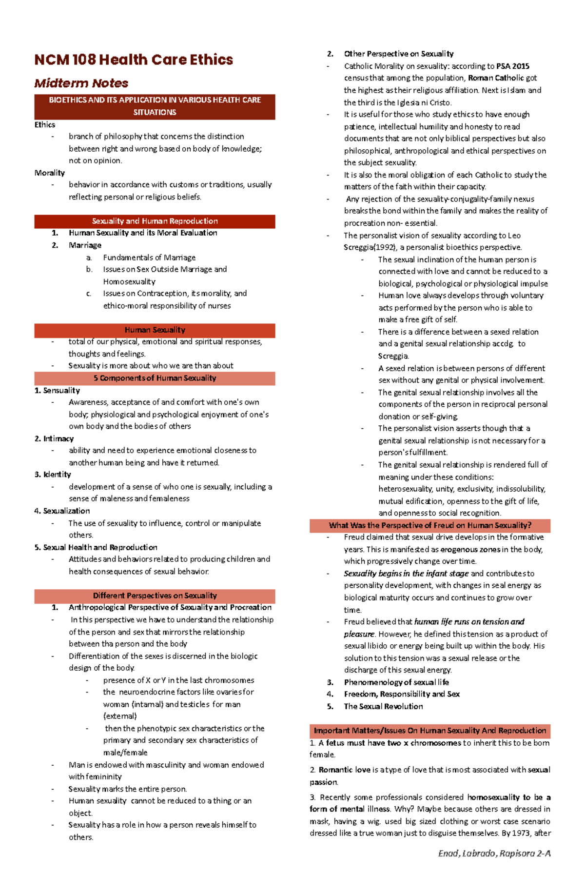 Health Care Ethics Midterms Transes - NCM 108 Health Care Ethics ...