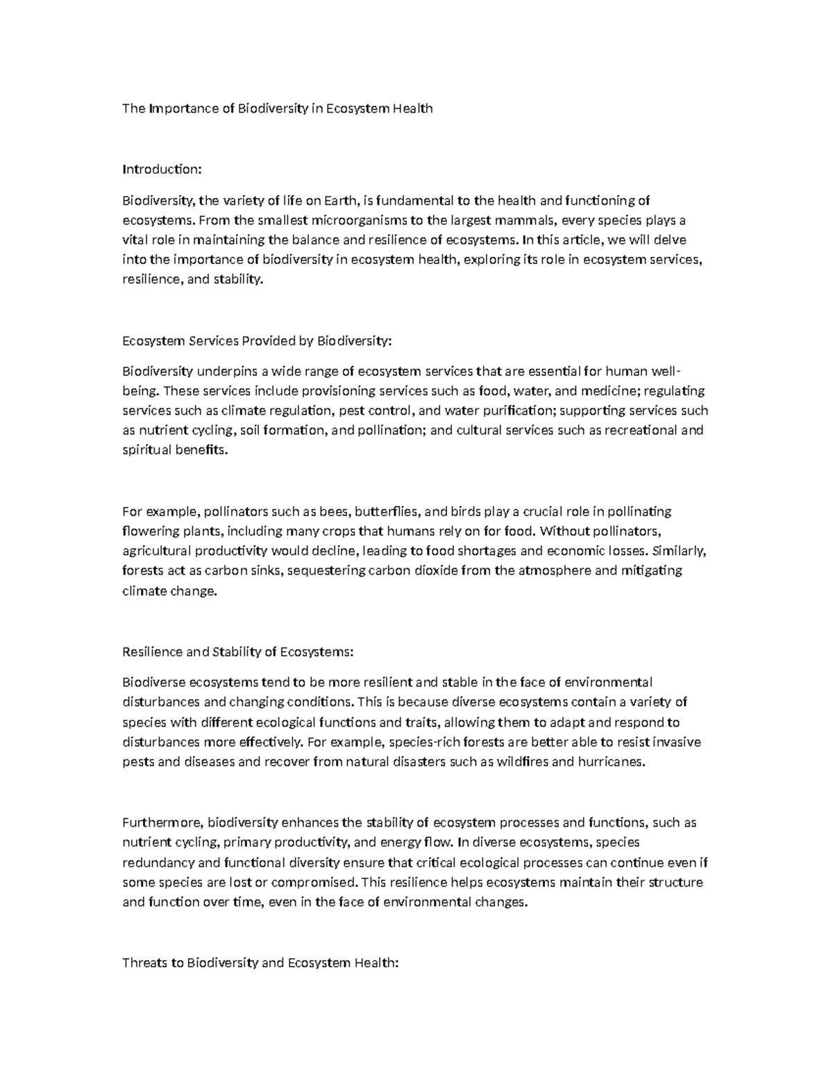 The Importance of Biodiversity in Ecosystem Health - The Importance of ...