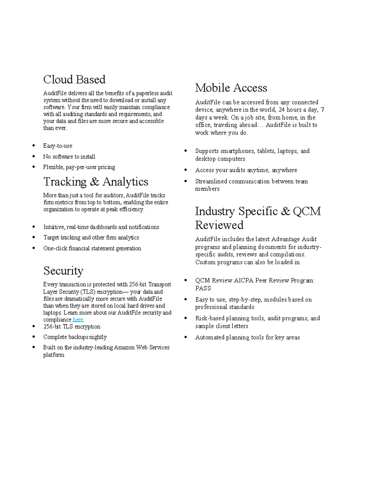 Features - none - Cloud Based AuditFile delivers all the benefits of a ...