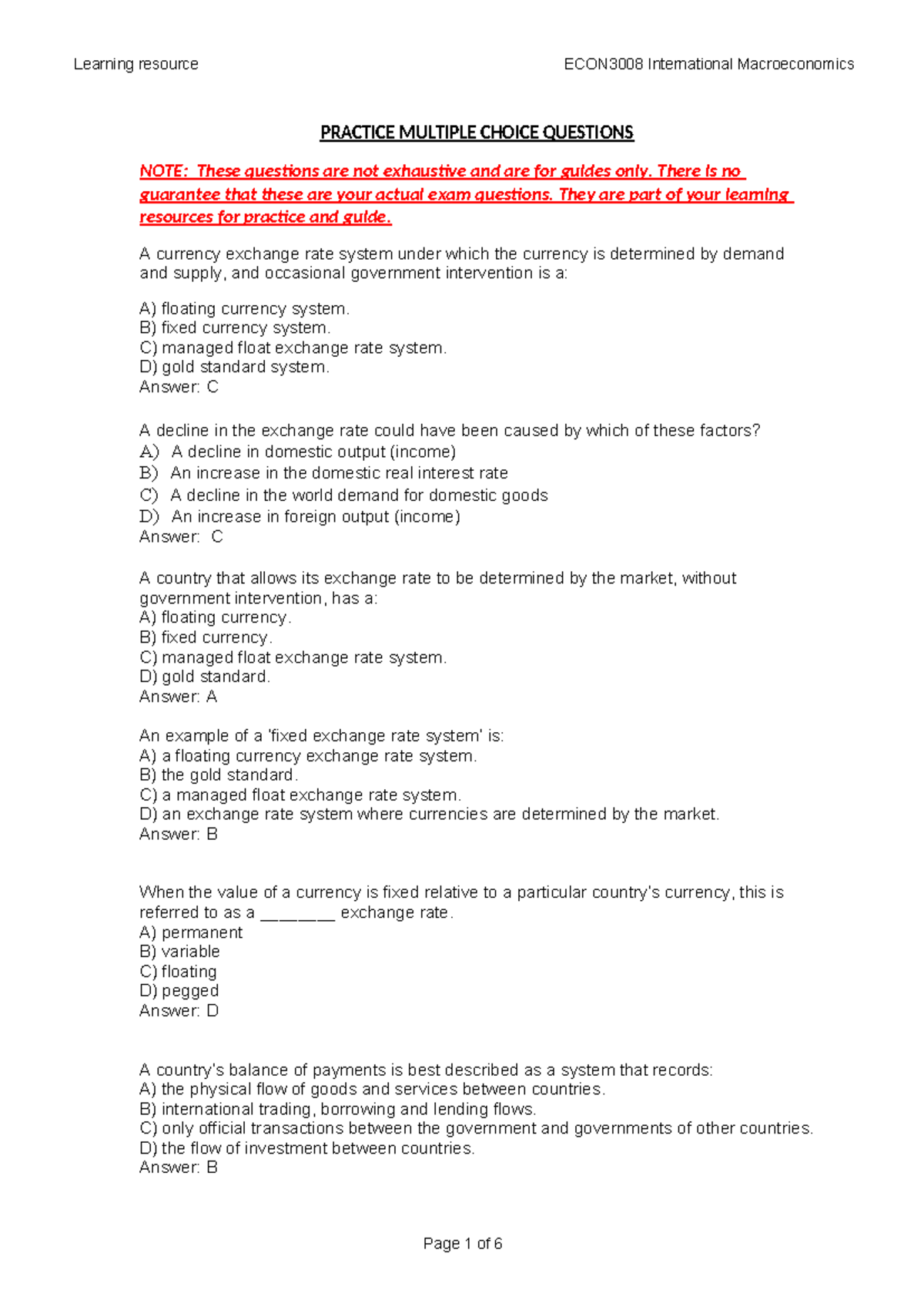 Example of Multiple Choice Questions for exam - PRACTICE MULTIPLE ...