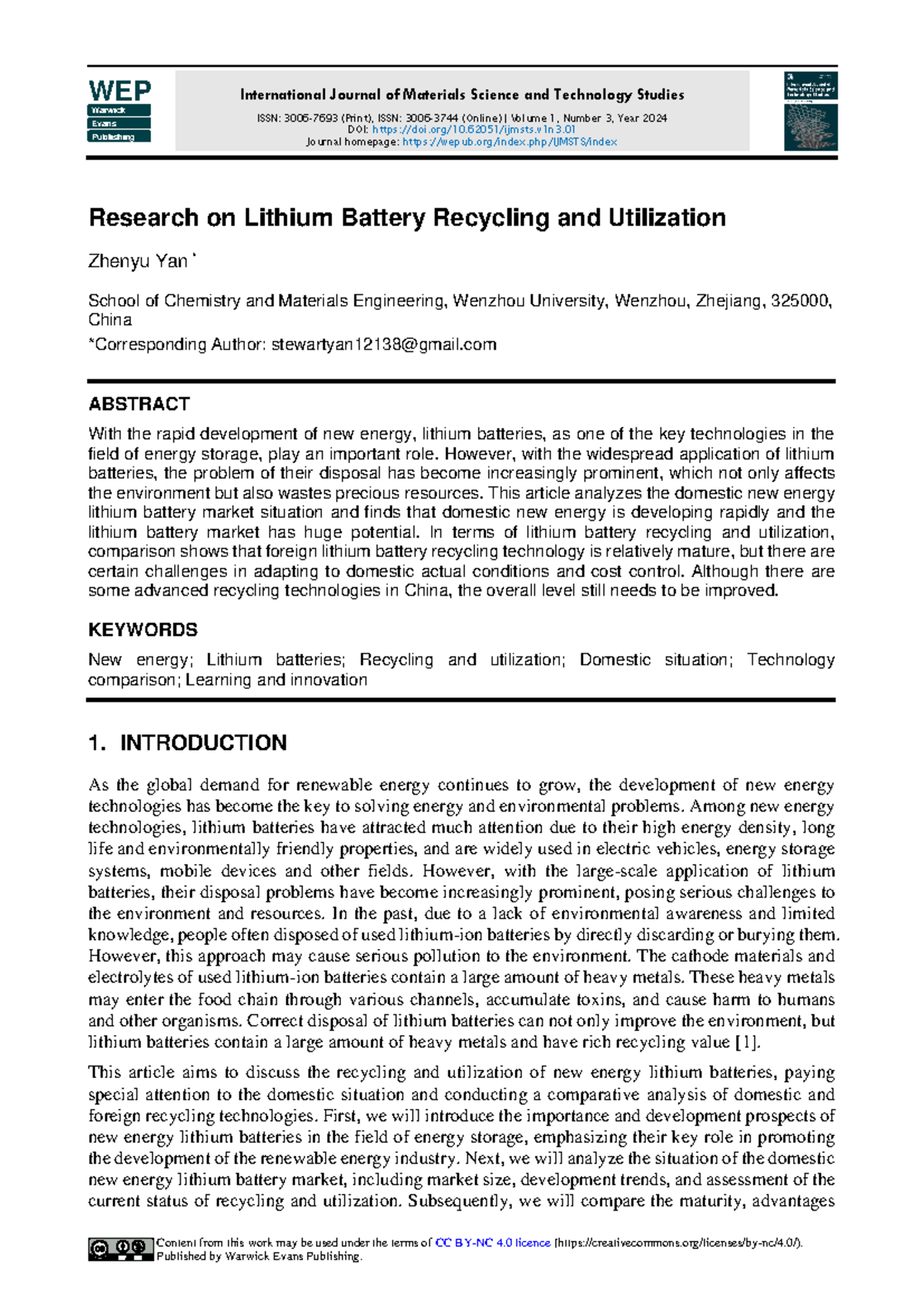 Research on Lithium Battery Recycling and Utilizat - International ...