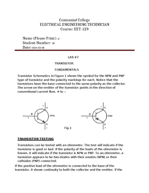 EET-129 LAB 9 Common Emitter Amplifier 23W - Centennial College ...