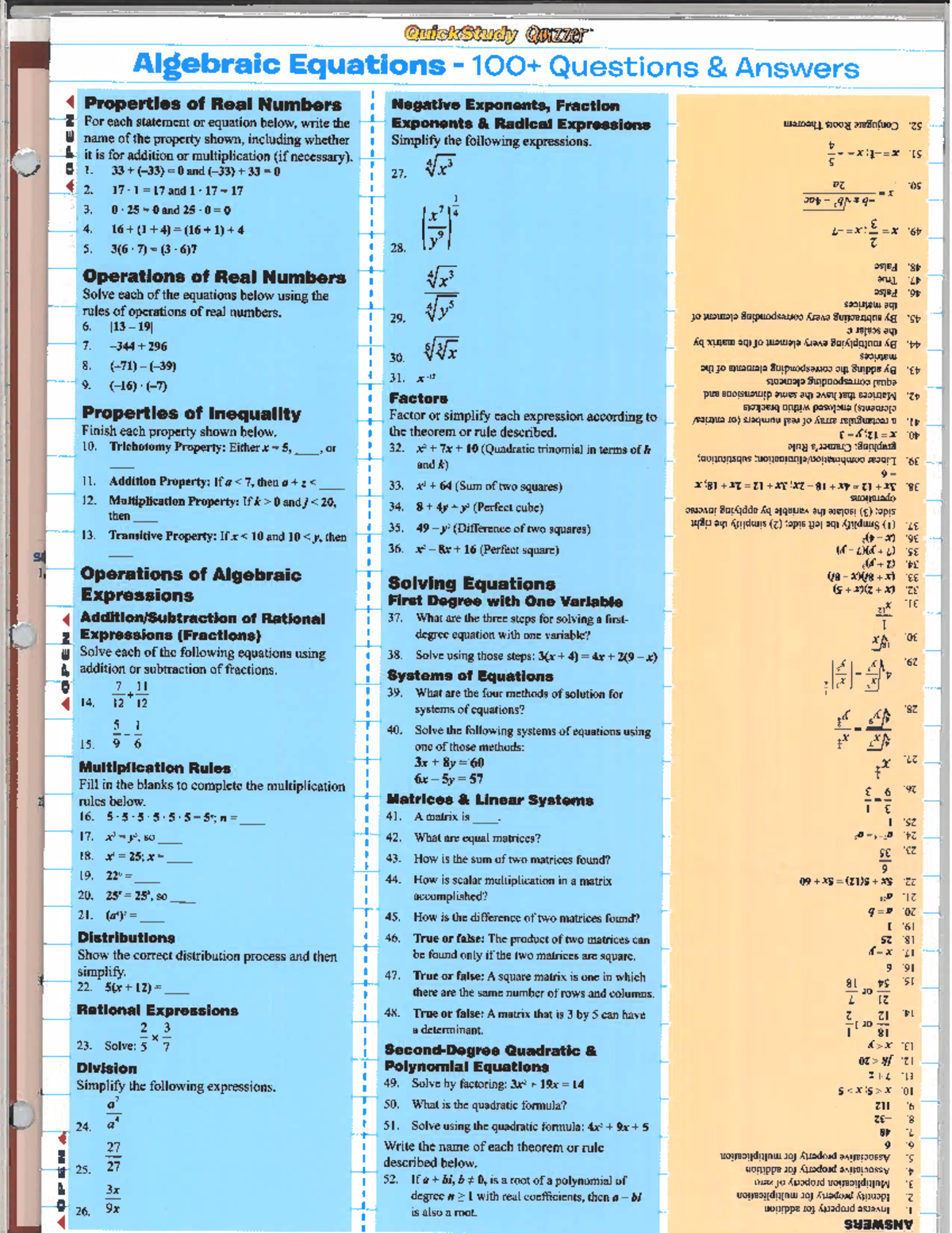 Algebraic equations test questions and answers 5 - MATH 110 - Studocu