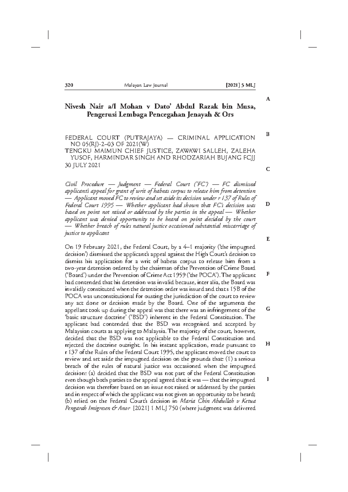 Nivesh Nair al Mohan v Dato’ Abdul Razak bin Musa, Pengerusi Lembaga ...