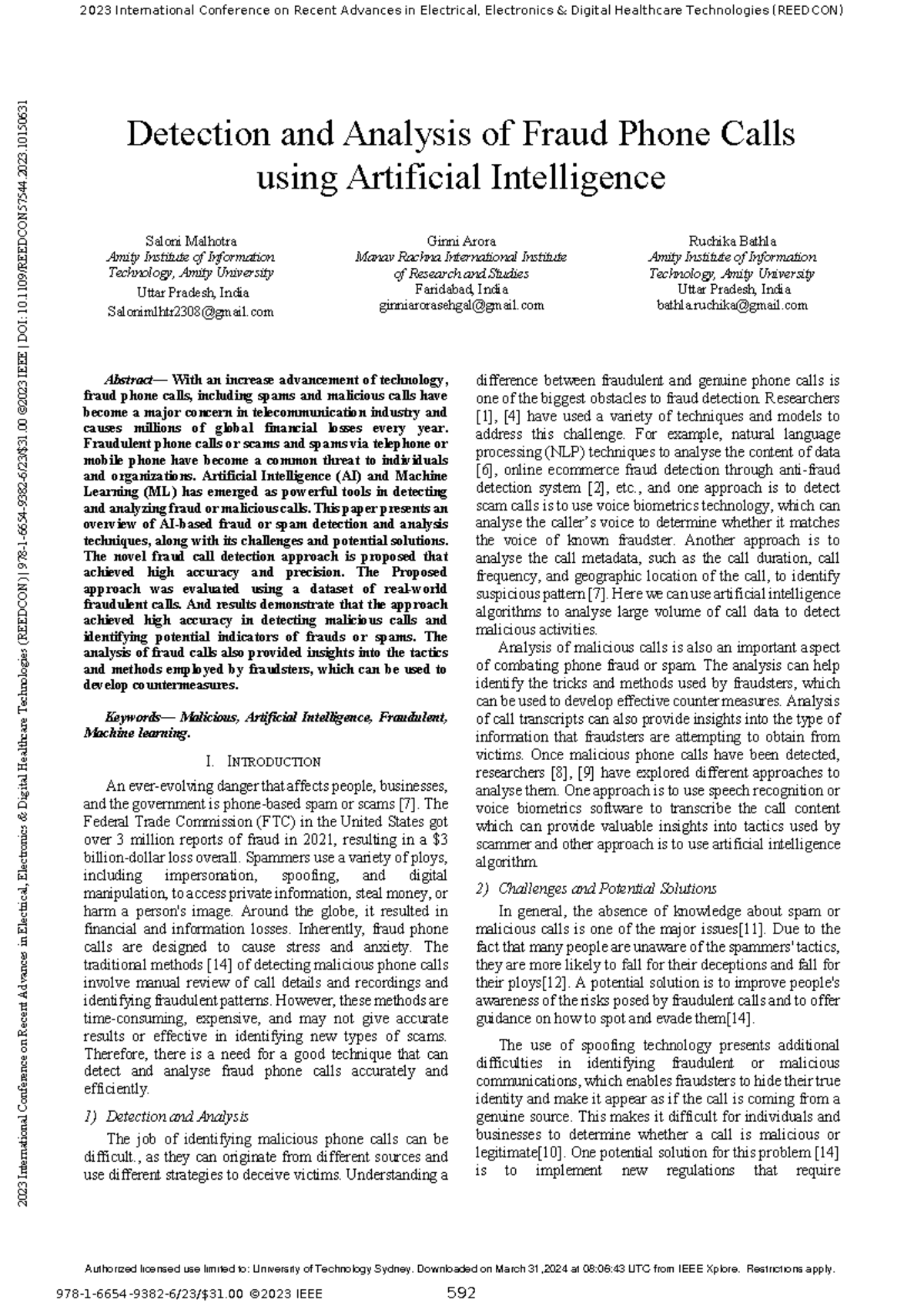 Detection and Analysis of Fraud Phone Calls using Artificial ...