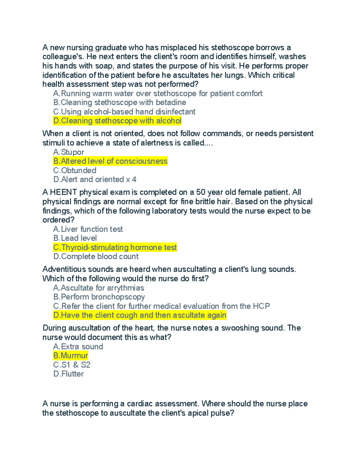 Module 5 Health Assessment Practice questions - A new nursing graduate ...