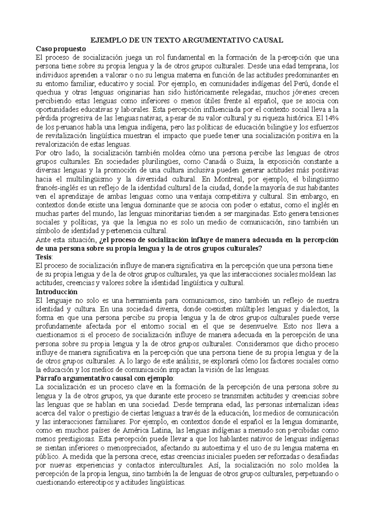 Ejemplo DE UN Texto Argumentativo Causal - EJEMPLO DE UN TEXTO ...