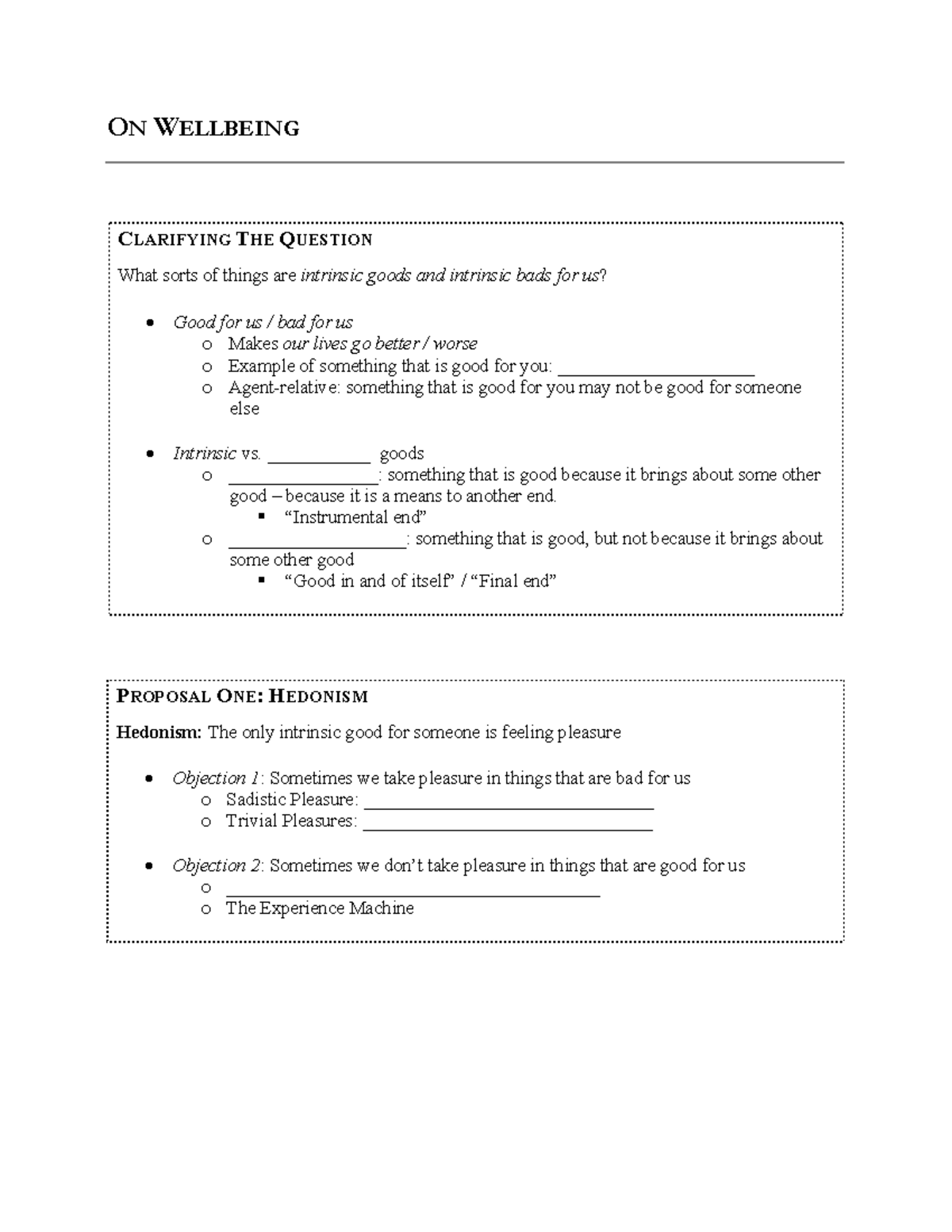 Wellbeing Handout - Practice material - ON WELLBEING CLARIFYING THE ...