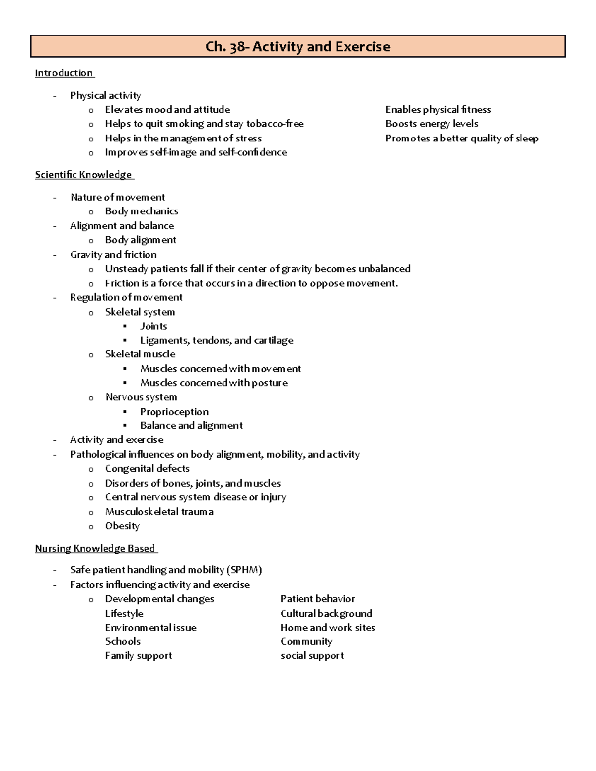 Fundamentals- CH38 - Ch. 38- Activity and Exercise Introduction ...