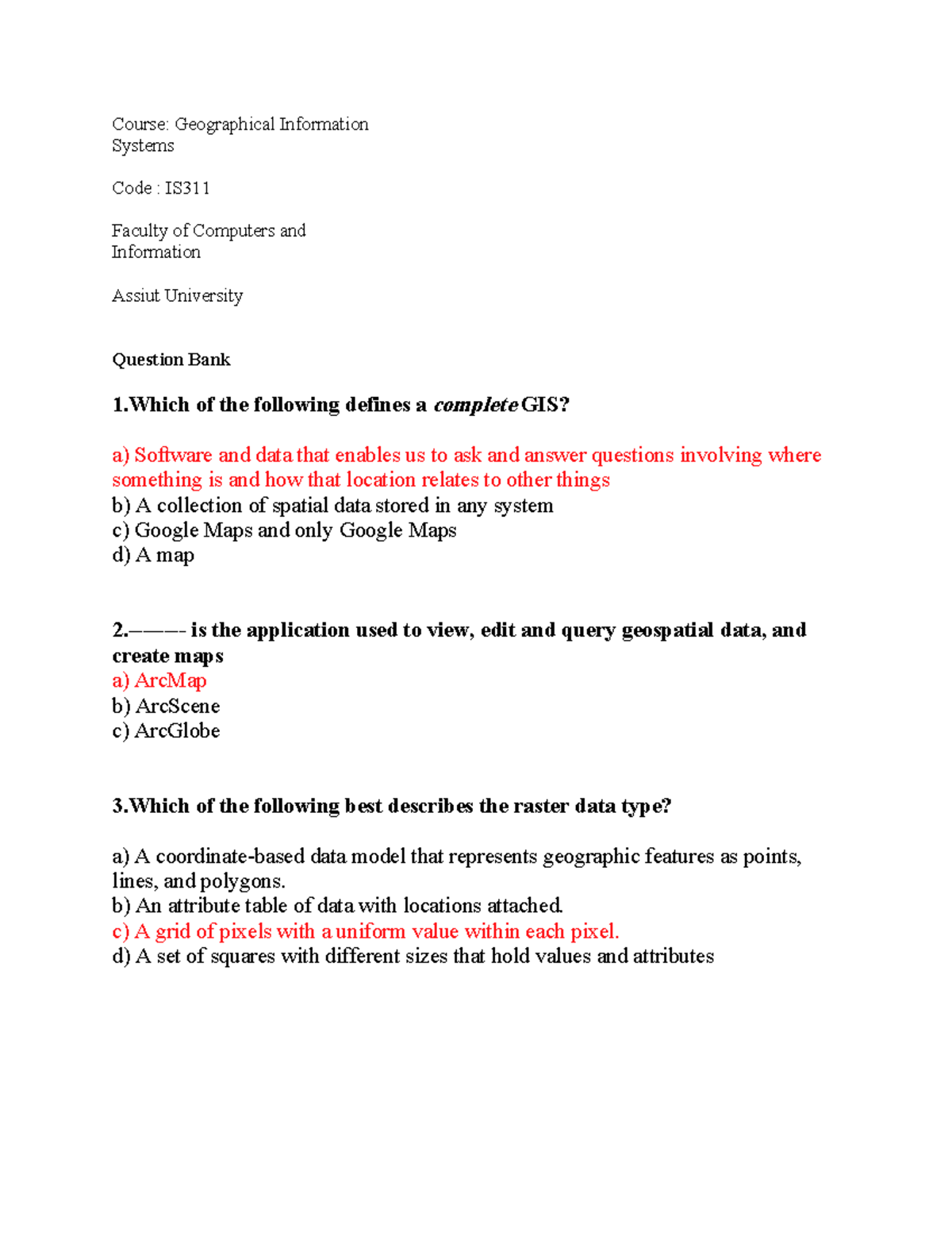 GIS - Question Bank (Part A) - Course: Geographical Information Systems ...