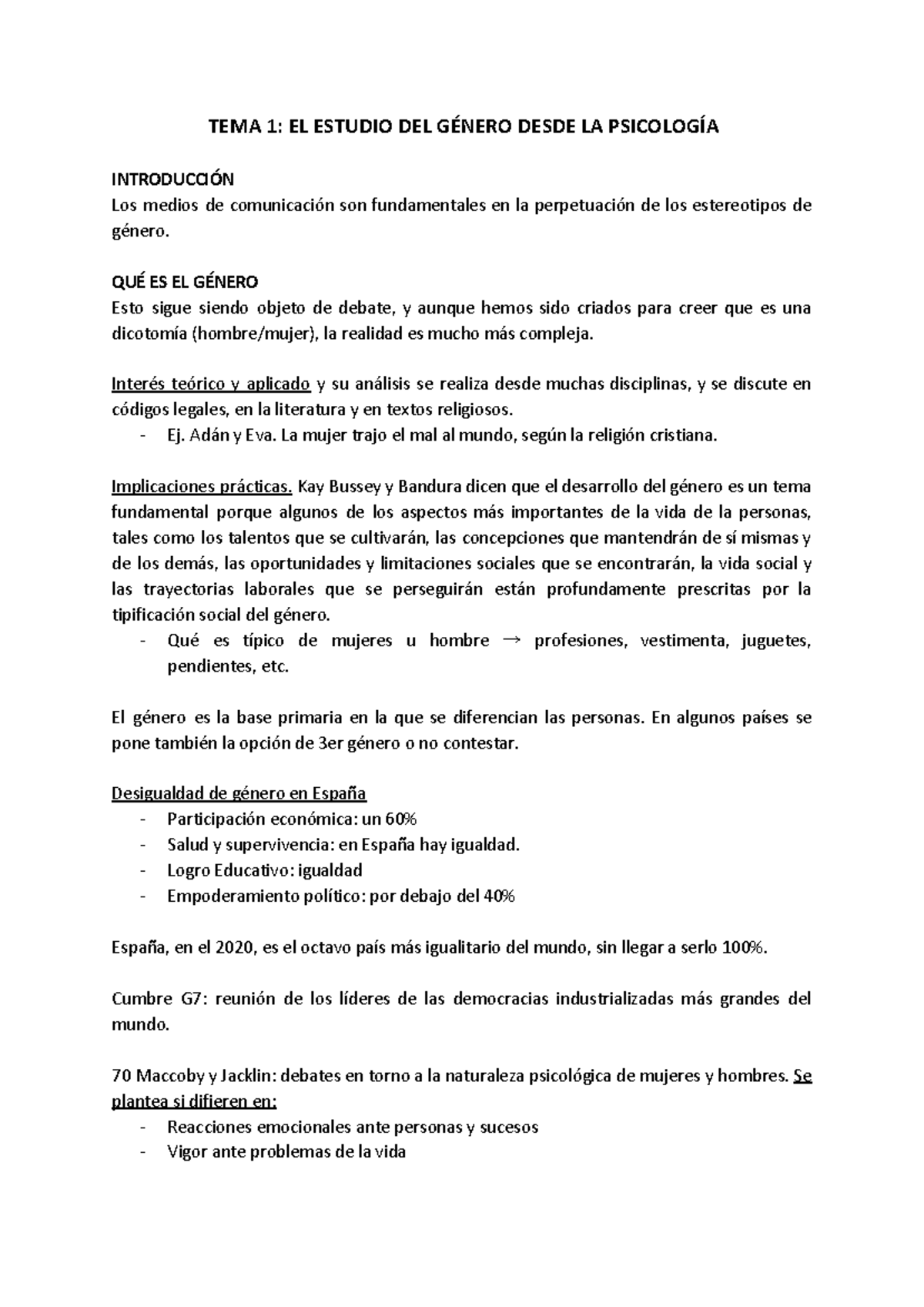 TEMA 1 Estudio DE Género Desde LA Psico - TEMA 1: EL ESTUDIO DEL GÉNERO ...
