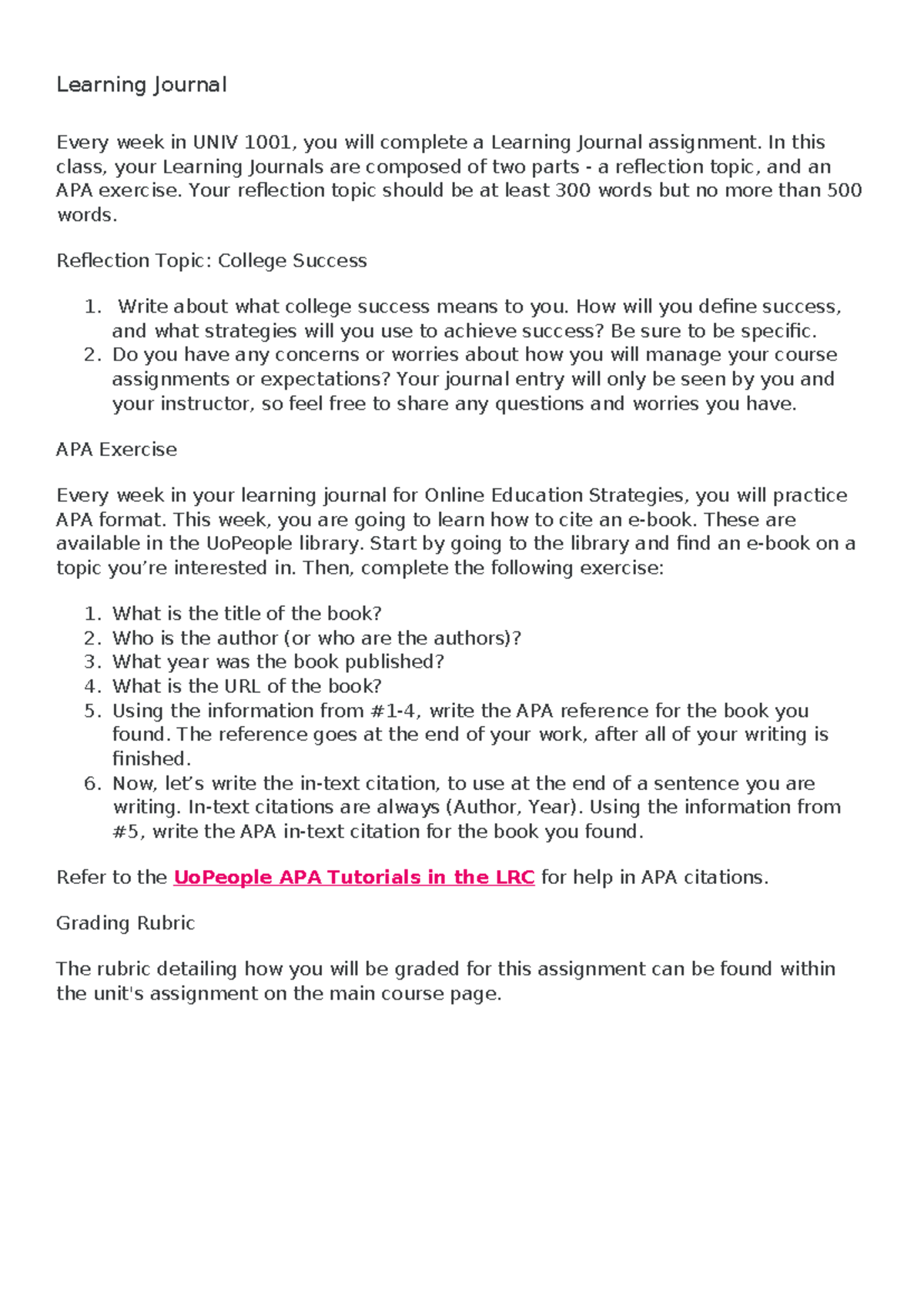 12 - Learning Journal - Learning Journal Every week in UNIV 1001, you ...