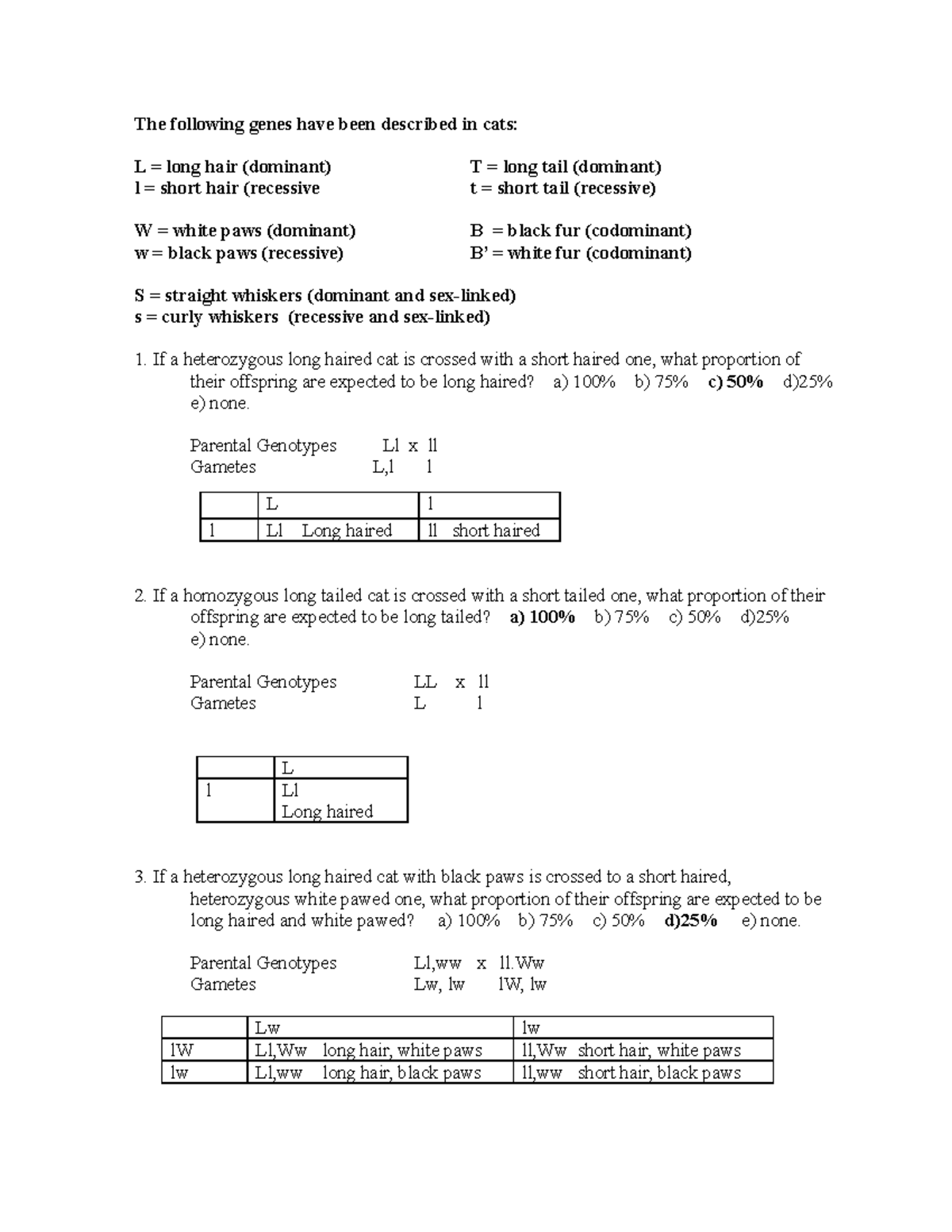 Genetics Problems Answers - The following genes have been described in ...