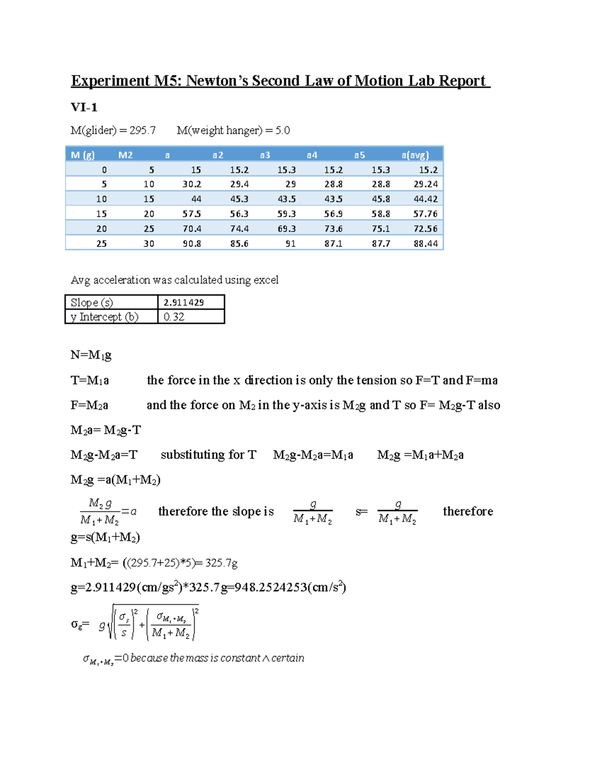 Experiment M5 - Spaghetti - Experiment M5: Newton’s Second Law of ...