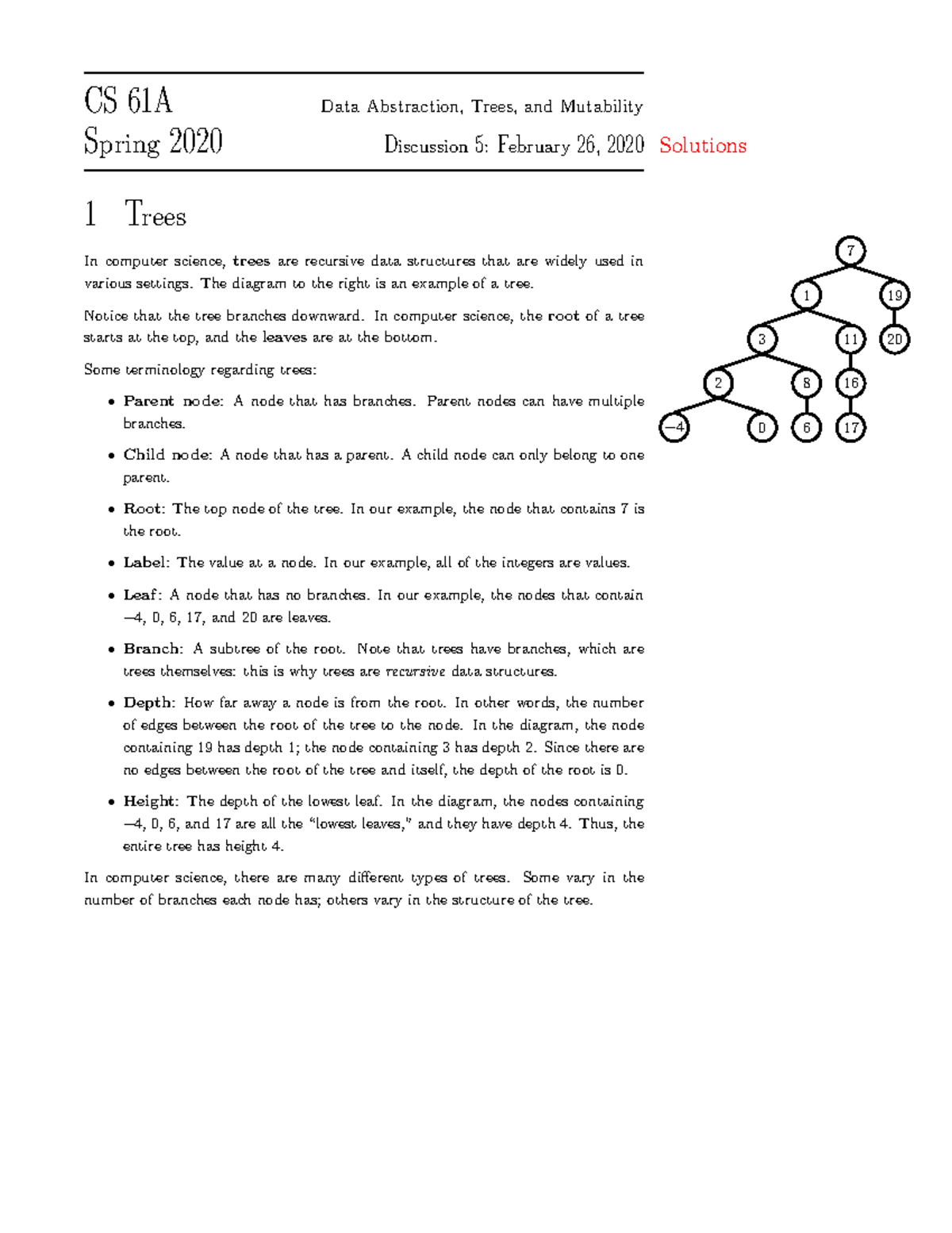 Disc05 sol - Solution for discussion - CS 61A Data Abstraction, Trees, and Mutability Spring ...