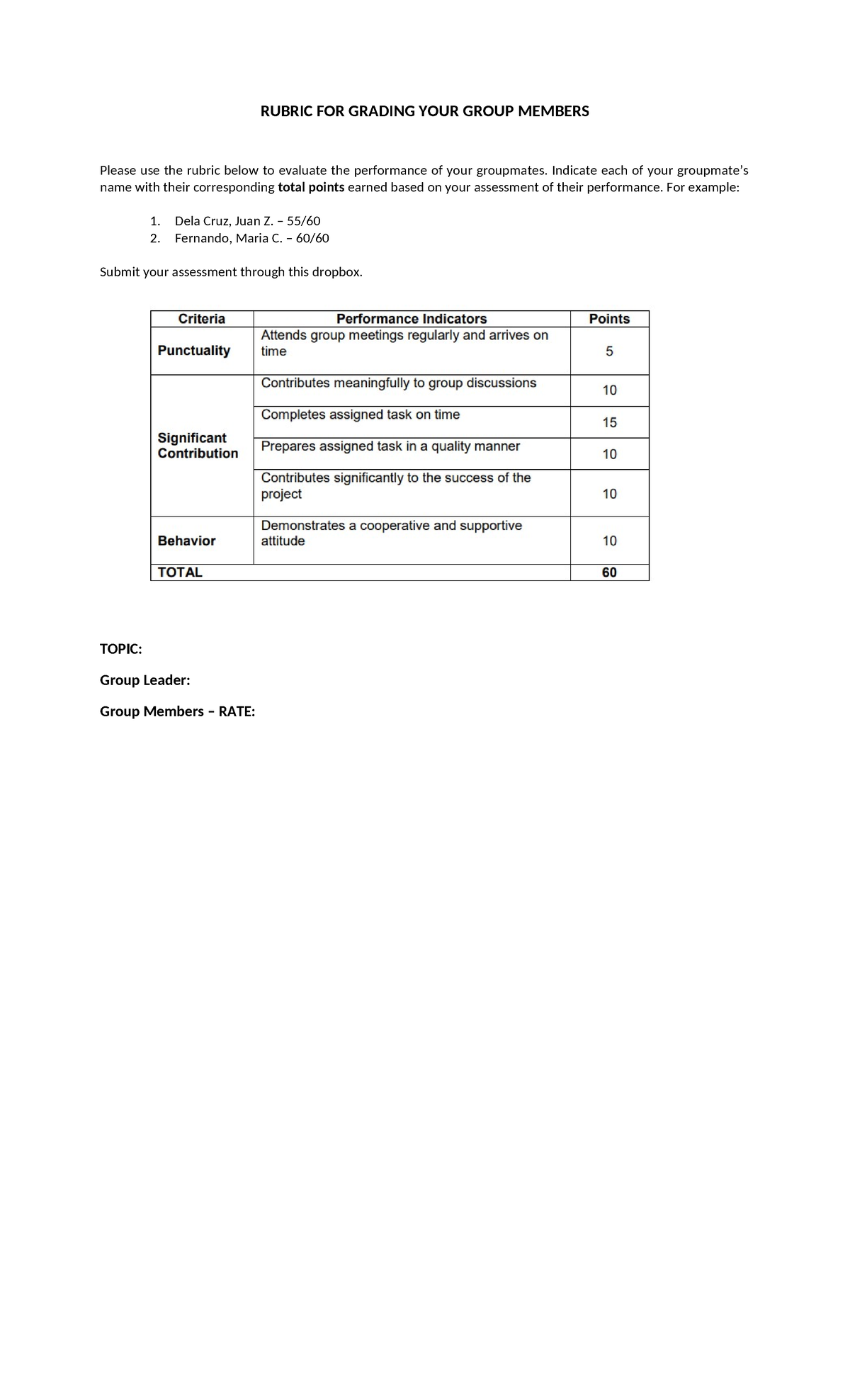 Rubric for Grading Group Members - diagnostico infanto juvenil - RUBRIC ...