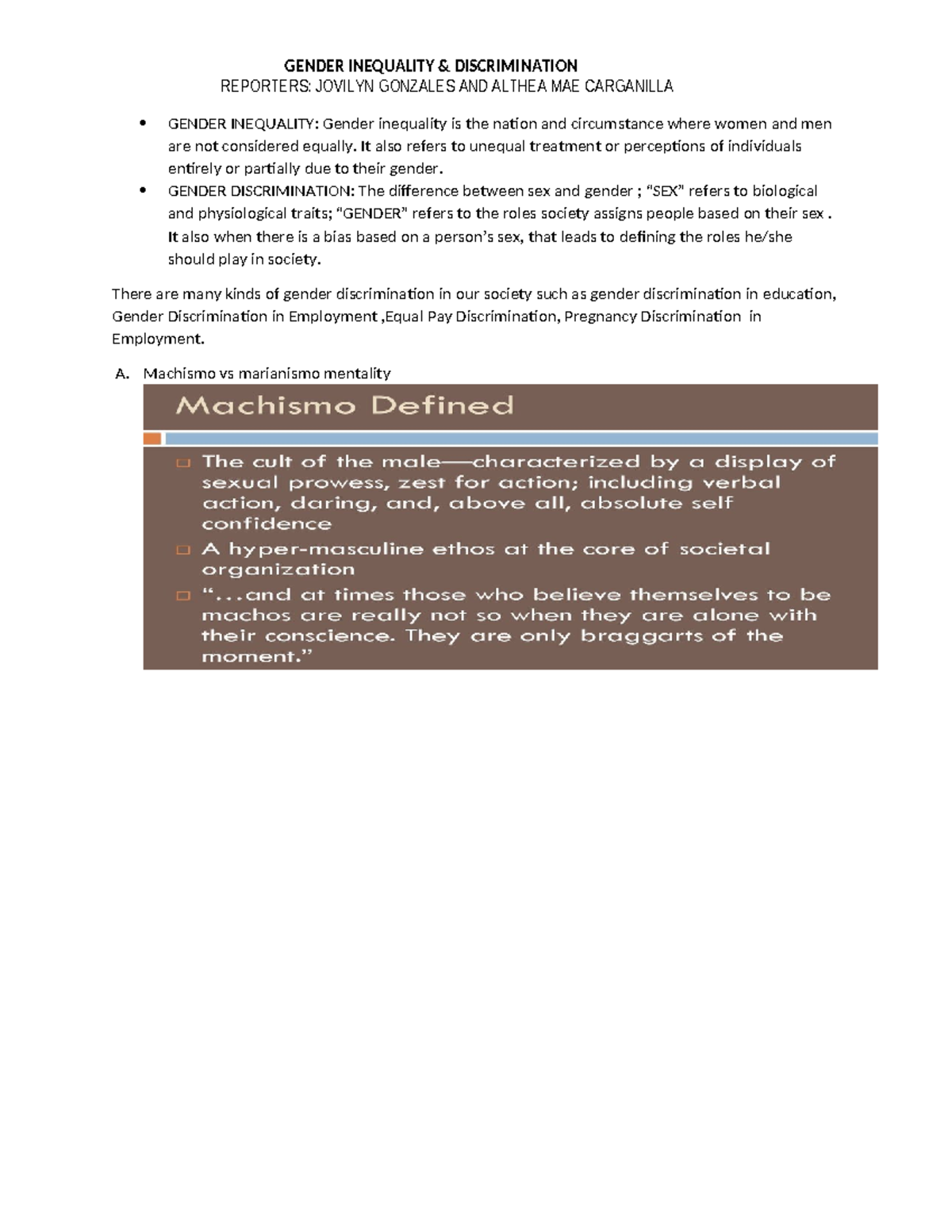 Gender- Inequality - It also refers to unequal treatment or perceptions ...