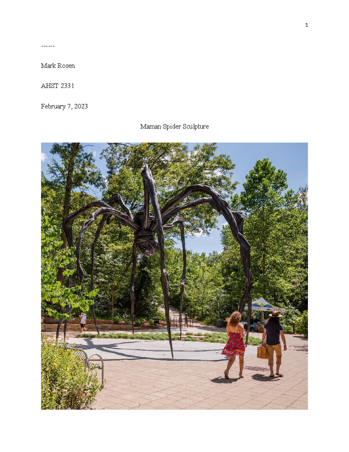 Essay 1 Maman - Mark Rosen AHST 2331 February 7, 2023 Maman Spider ...