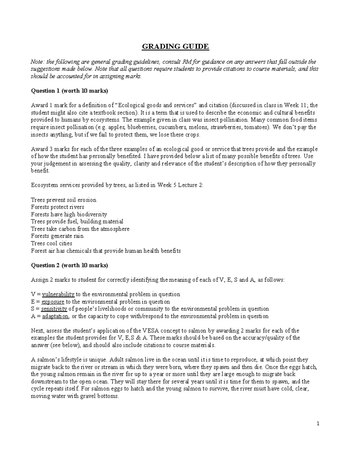 General grading guidelines - Note that all questions require students ...