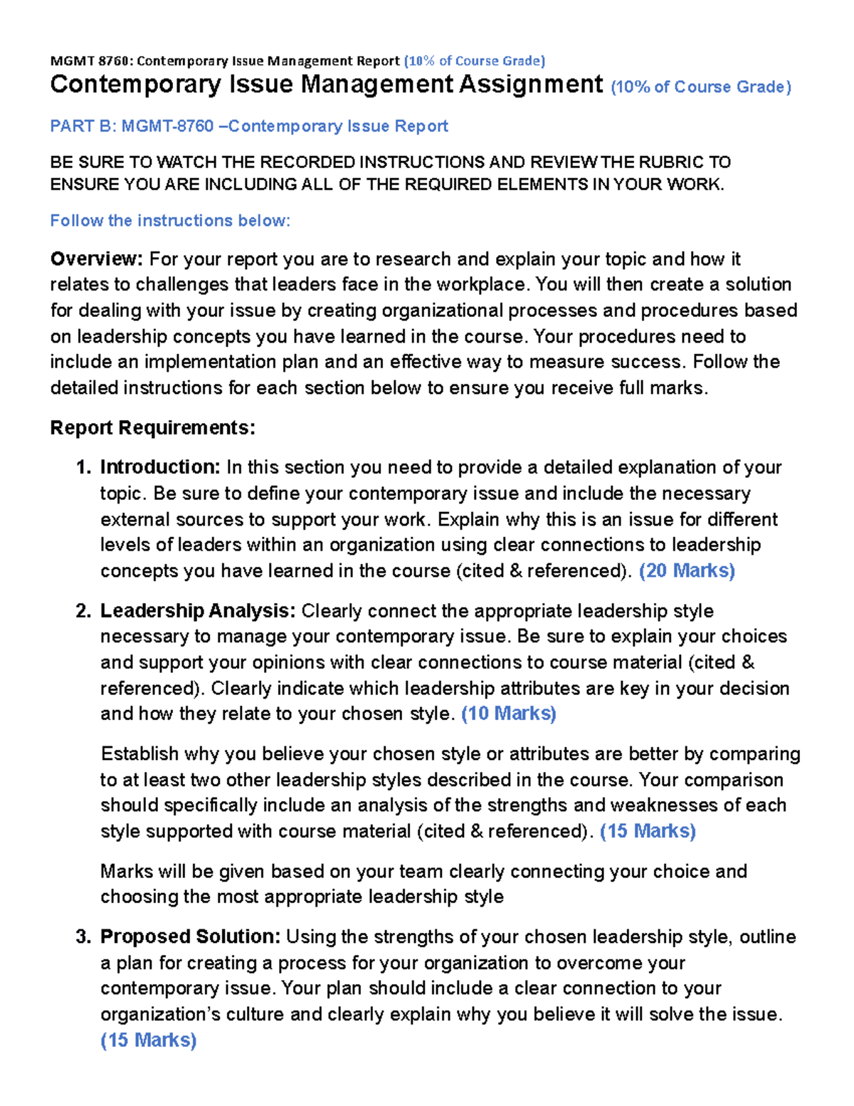 MGMT 8760 PART B Contemporary Issue Management Report 2 - MGMT 8760 ...