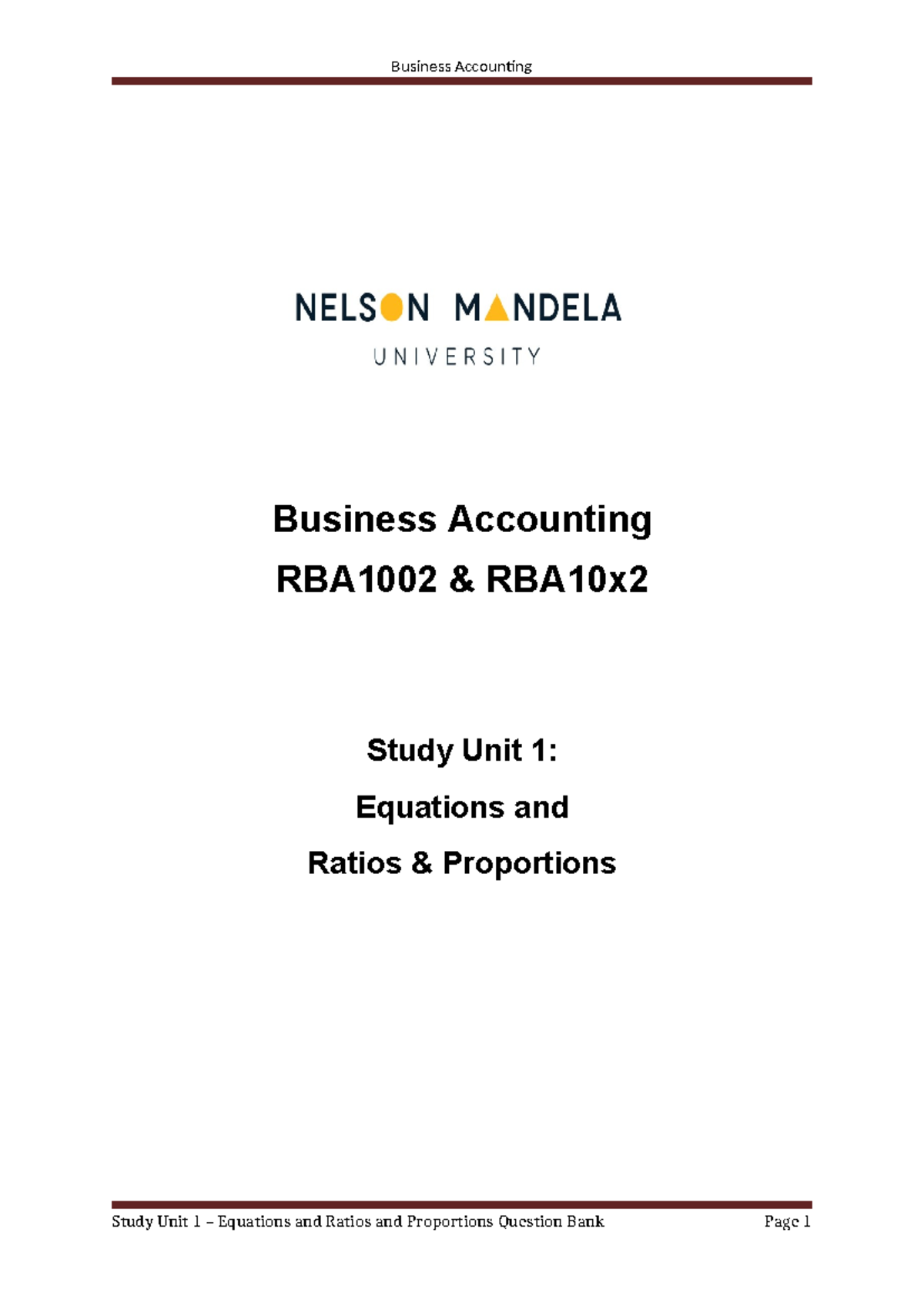 Study Unit 1 Question Bank Equations and Ratios and Prop - Business ...