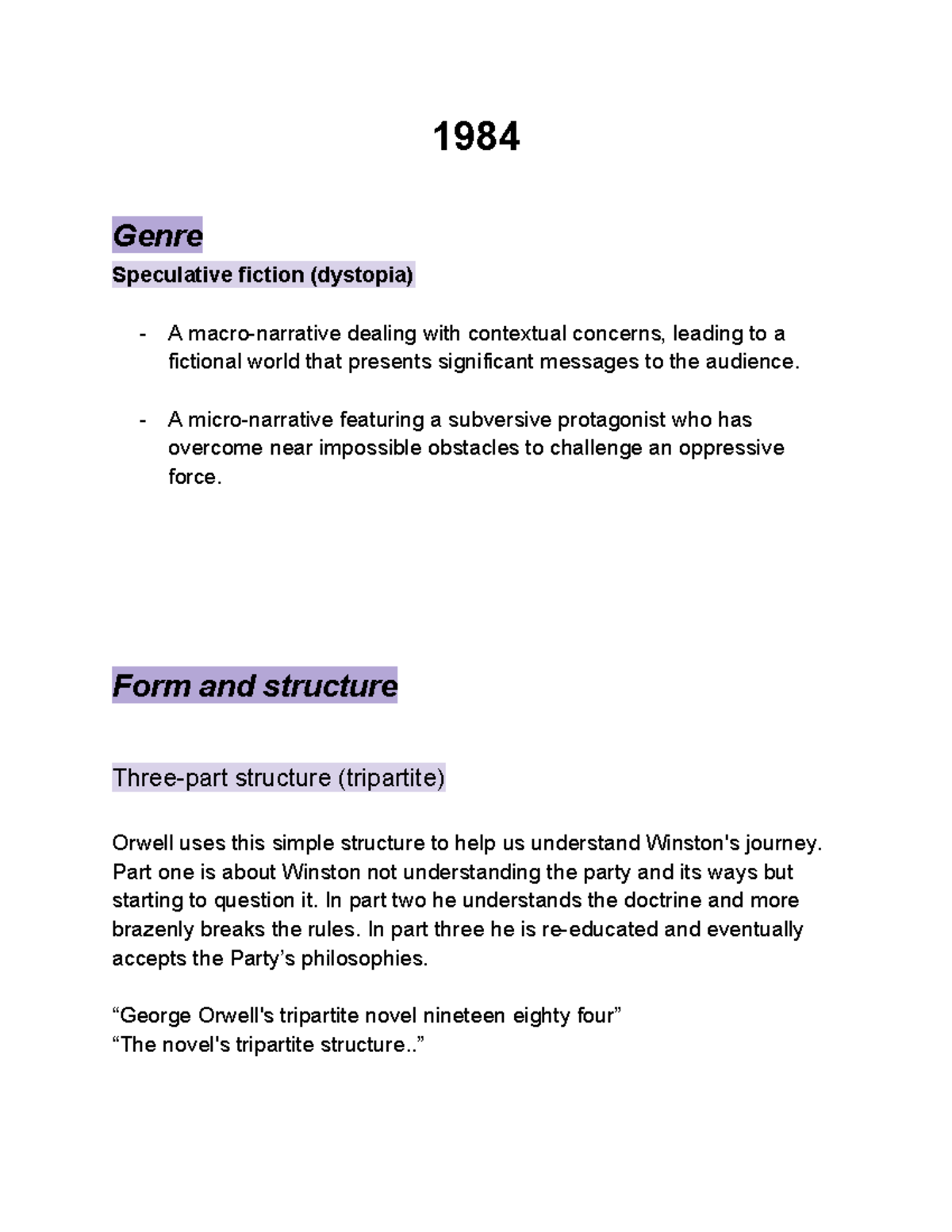 1984 - Texts and human experiences - 1984 notes - 1984 Genre ...