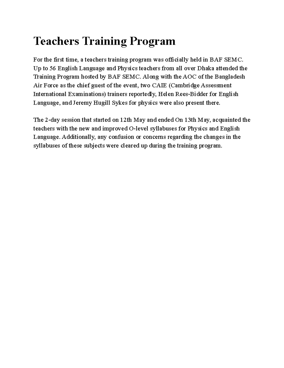 Untitled documenthgguftfte - Teachers Training Program For the first ...