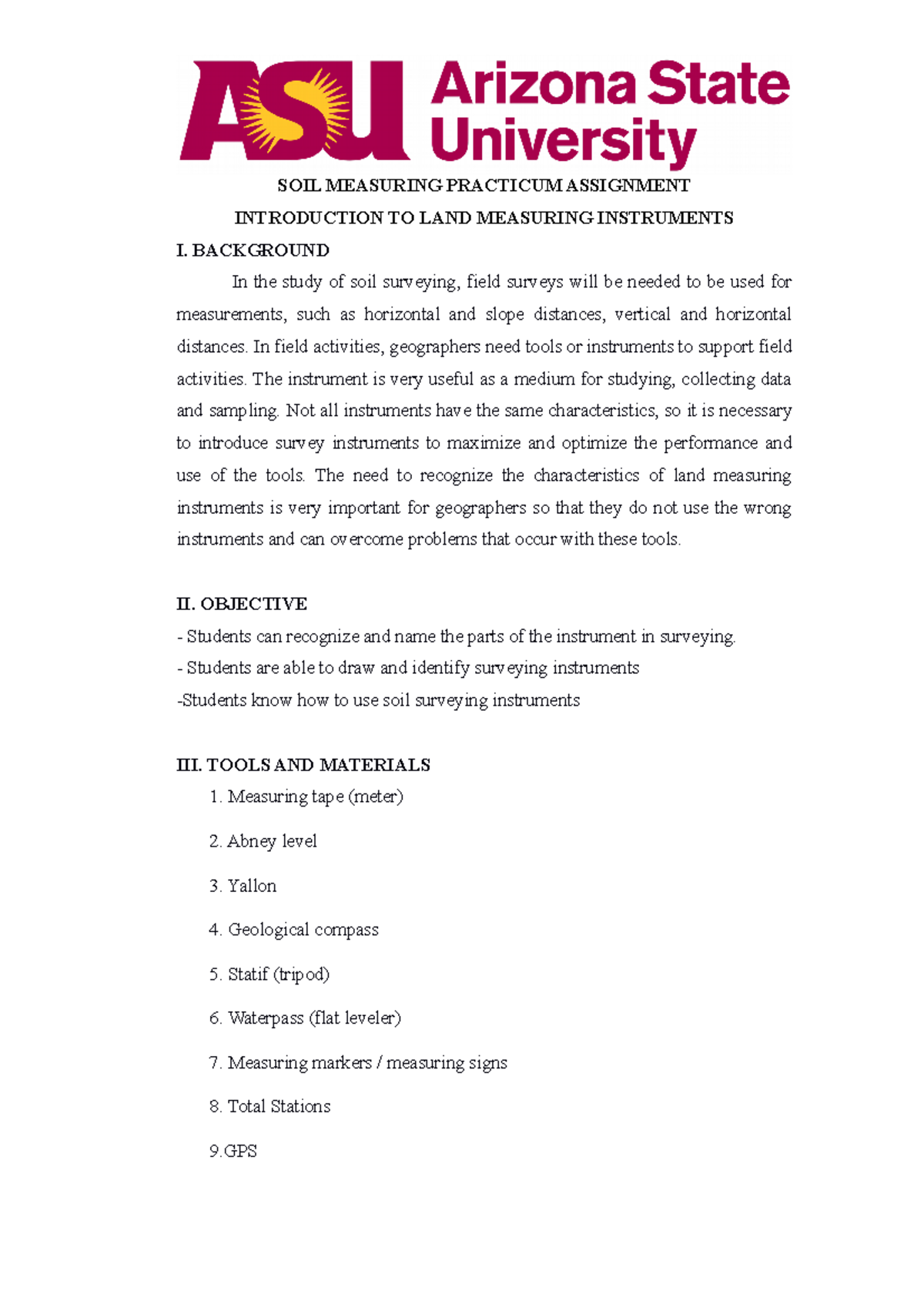 SOIL Measuring Practicum Assignment Introduction TO LAND Measuring Instruments - SOIL MEASURING ...