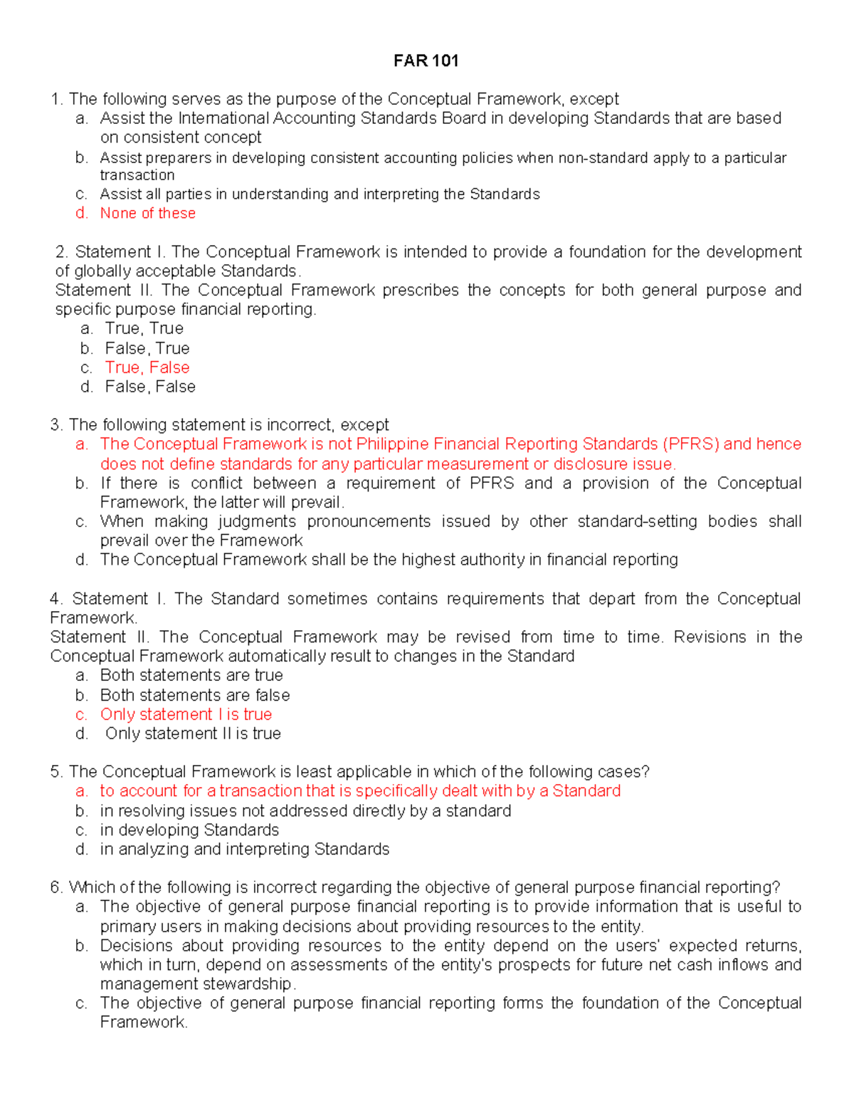 Chapt 1-chapt 7 reviewerques - FAR 101 The following serves as the purpose of the Conceptual ...