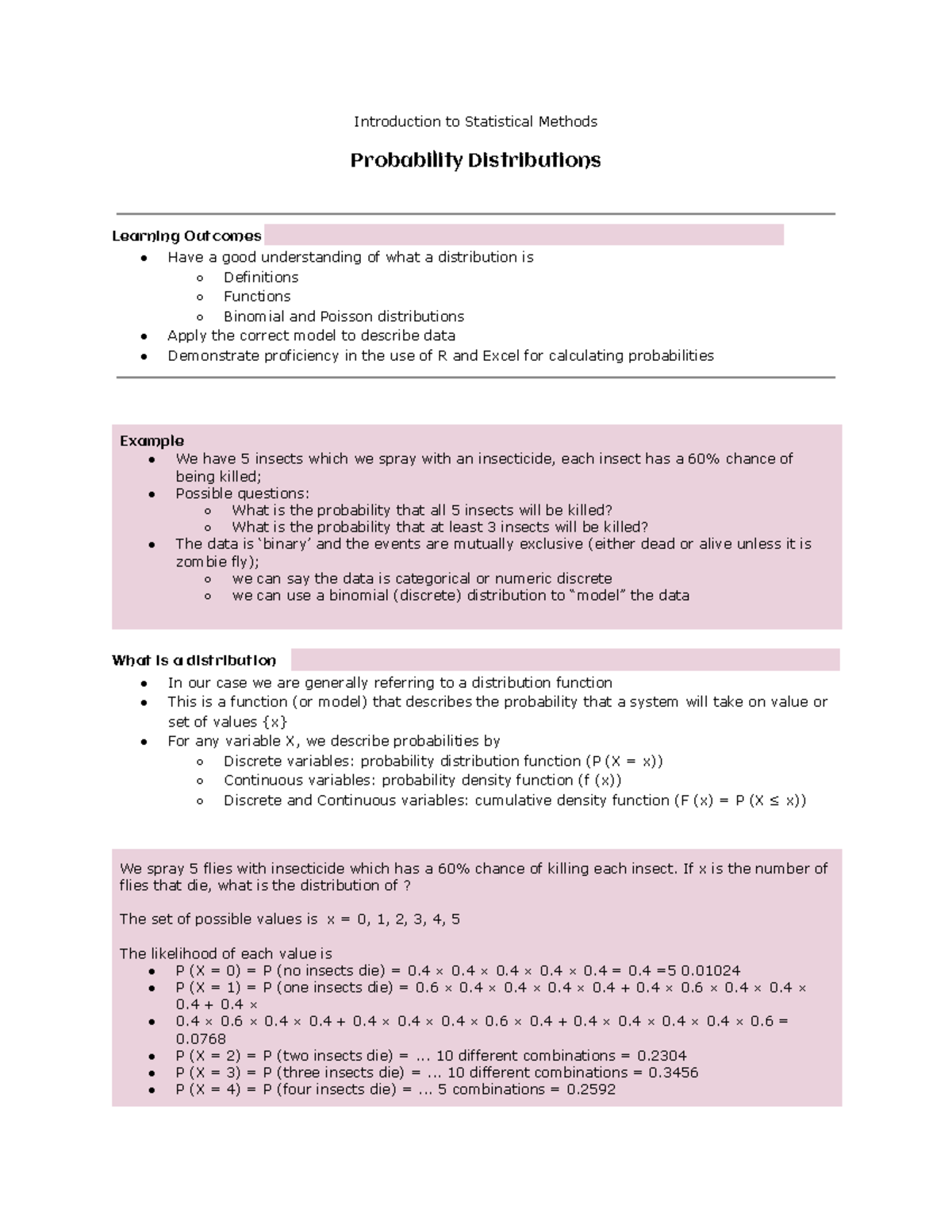 ENVX1002 - Lectures 5 & 6 - Introduction to Statistical Methods Probability Distributions ...