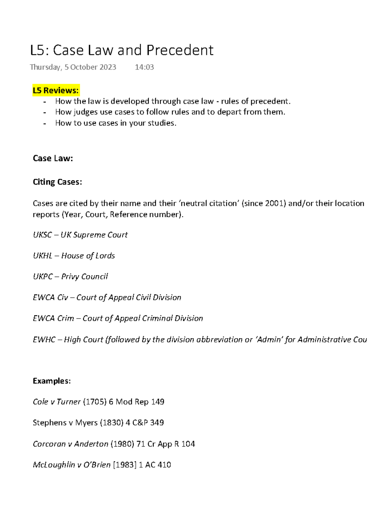 L5 Case Law and Precedent - L5 Reviews: - How the law is developed ...