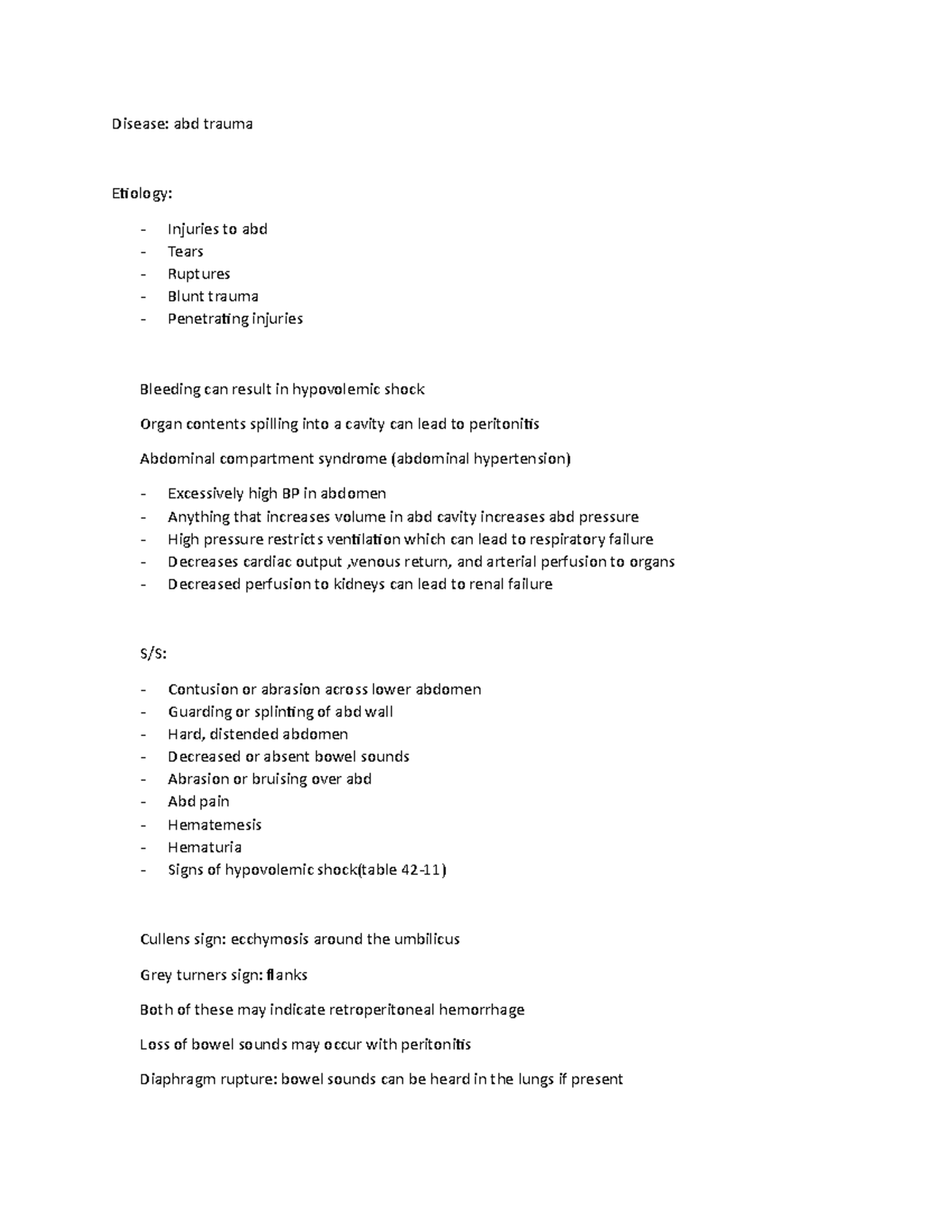 Abd trauma concept map - Disease: abd trauma Etiology: Injuries to abd ...