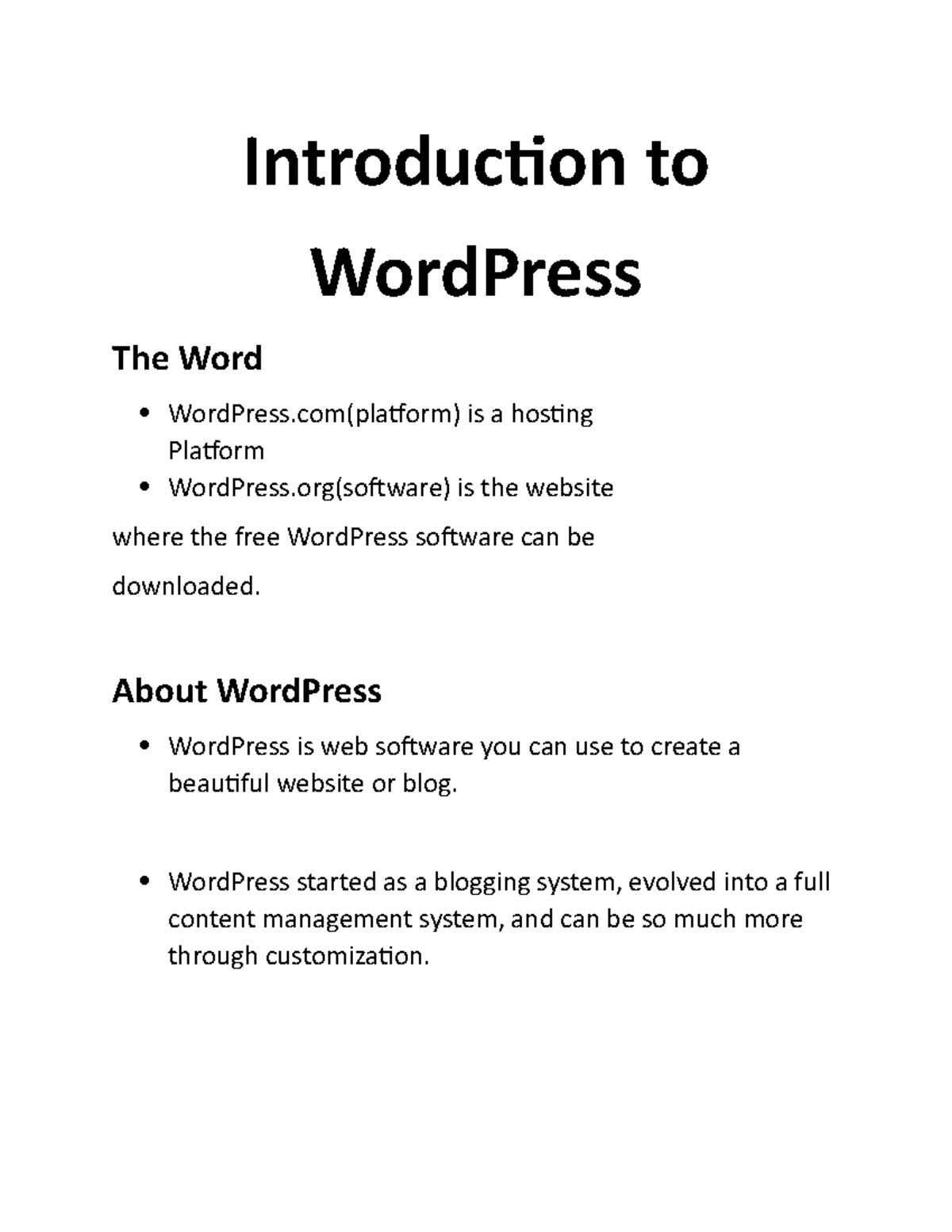 Introduction to wordpress - Introduction to WordPress The Word ...