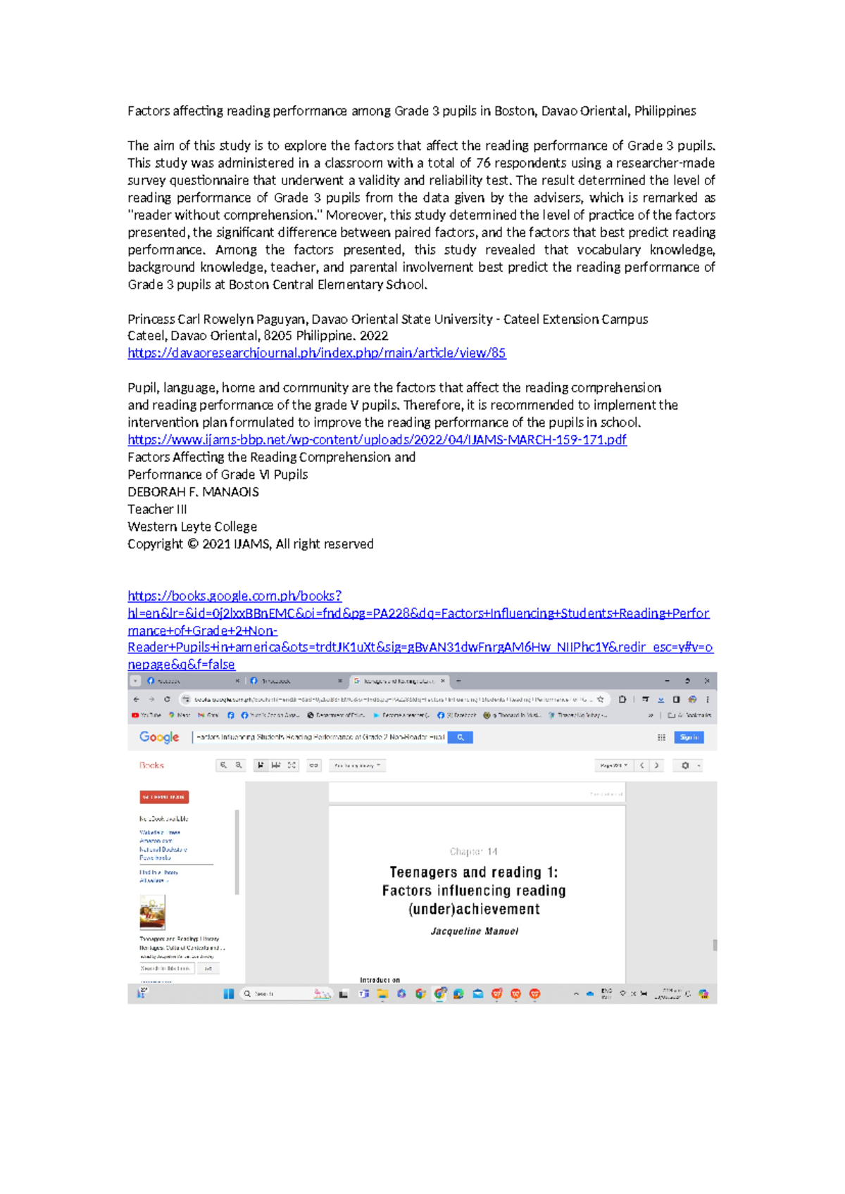 Factors affecting reading performance among Grade - This study was ...