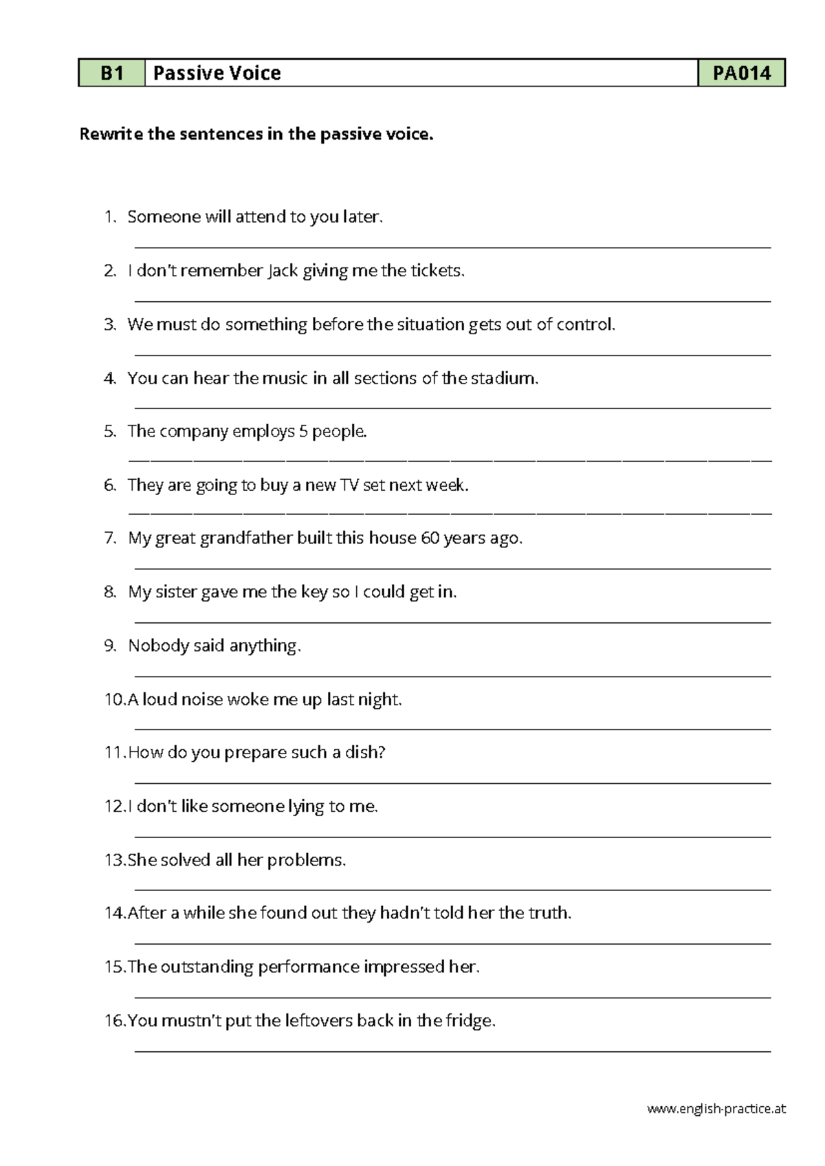 Pa014 change to passive voice - english-practice B1 Passive Voice PA ...