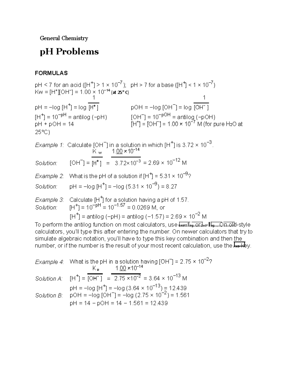 PH problems - This is coursework for General Chemistry. There are ...