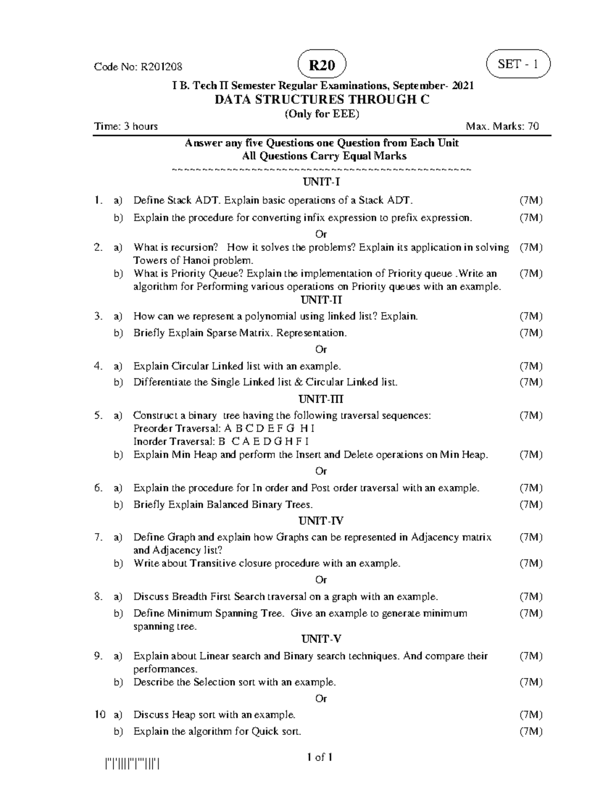 Data Structures Through C Eee Sept 2021 Code No R I B Tech Ii Semester