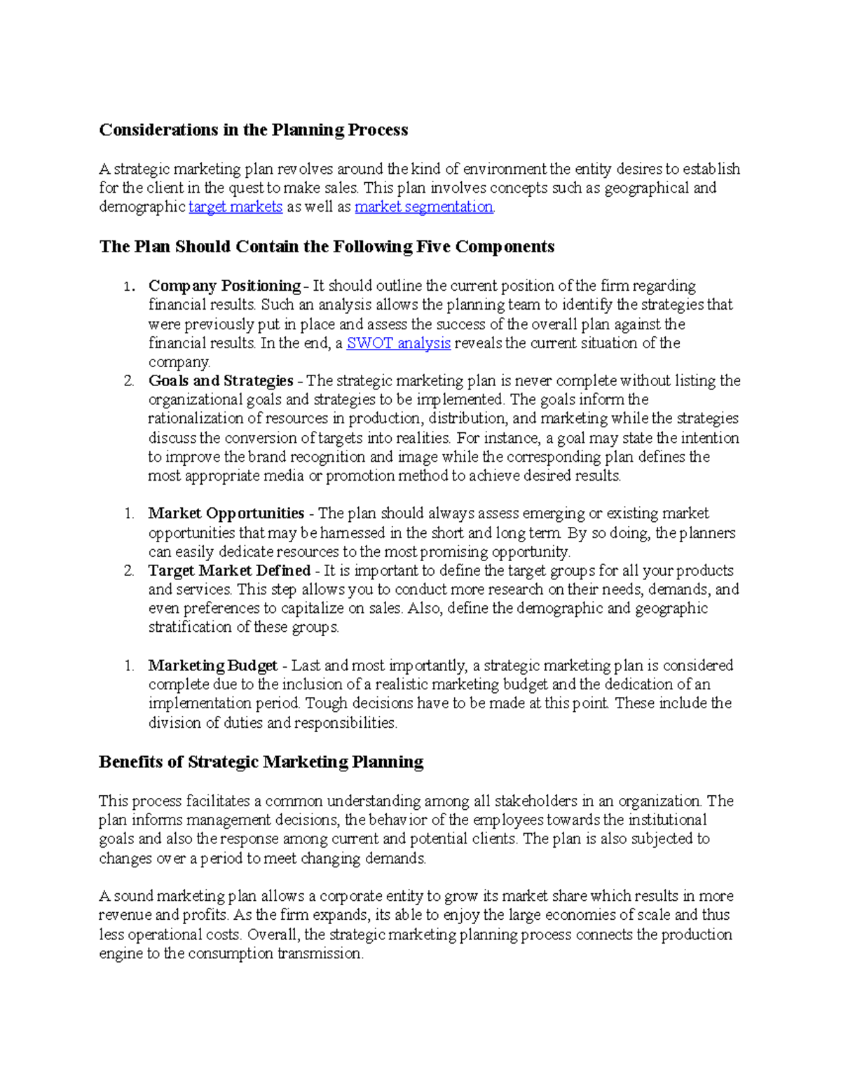 Considerations in the Planning Process - This plan involves concepts ...