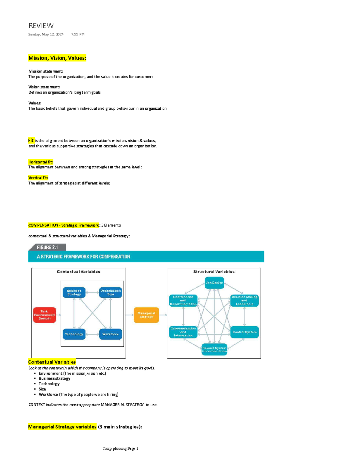 Comp notes - Mission, Vision, Values: Mission statement: The purpose of ...