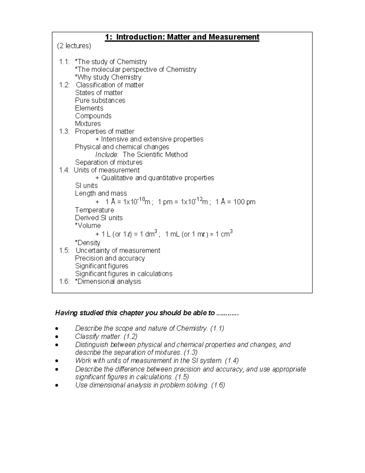 1 Introduction Matter and Measurement-1 - 1: Introduction: Matter and Measurement (2 lectures) 1 ...