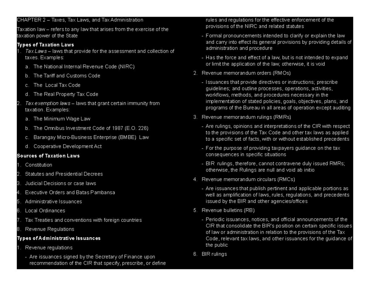 Chapter 2 Taxes Tax Laws And Tax Administration CHAPTER 2 Taxes