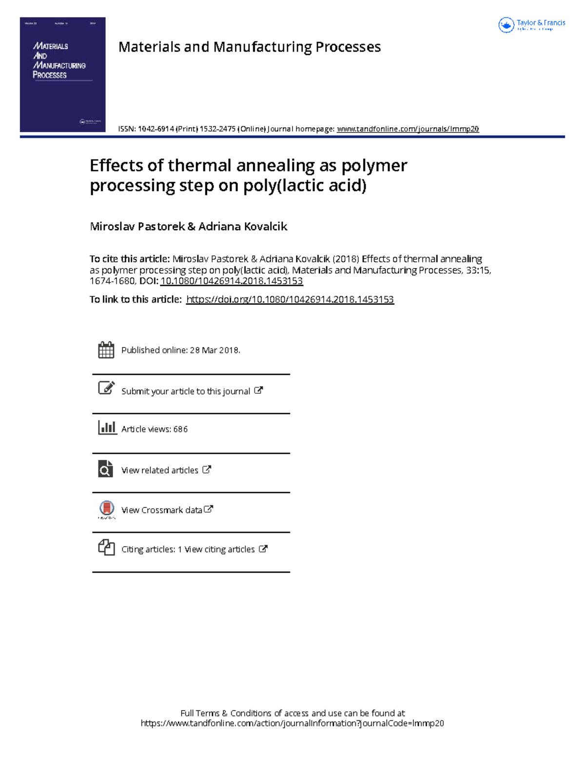 Effects of thermal annealing as polymer processing step on poly lactic ...