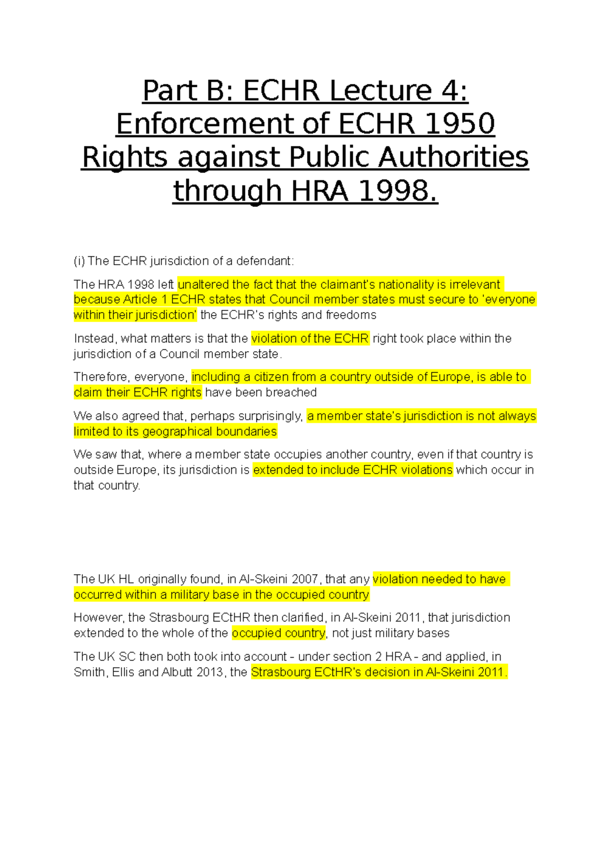 Enforcement of ECHR 1950 Rights against Public Authorities through HRA ...